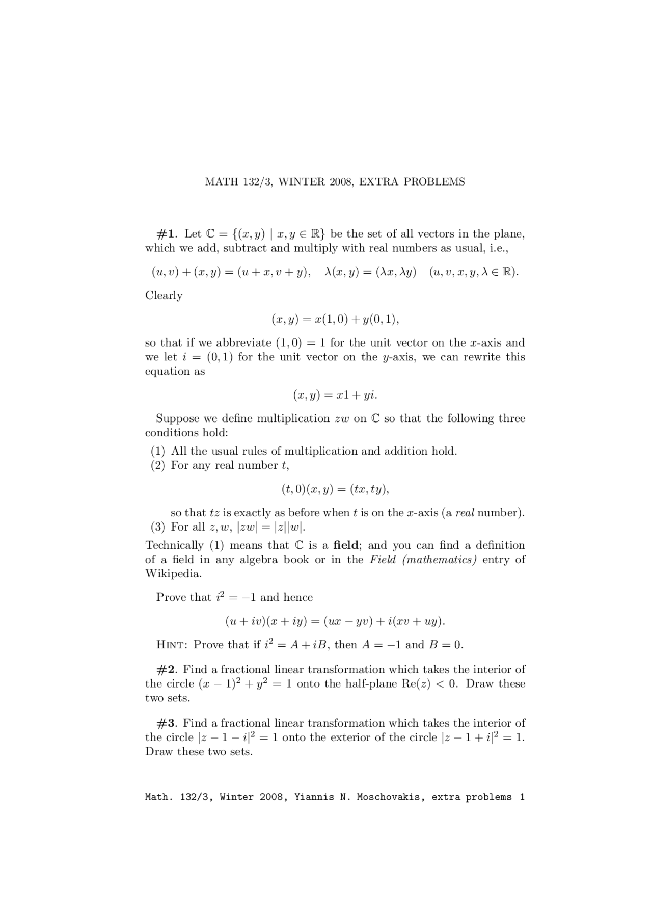 Review Sheet For Complex Analysis For Applications Math 132 Docsity
