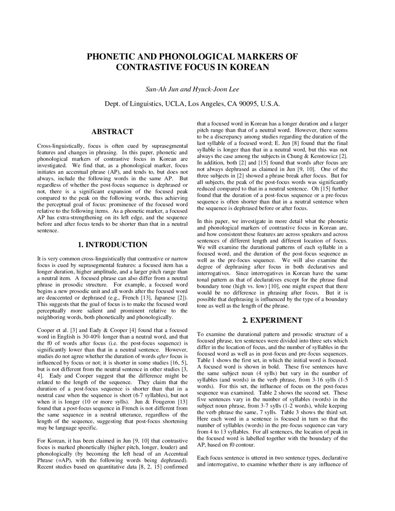 Phonetic and Phonological Markers of Contrastive Focus in Korean ...