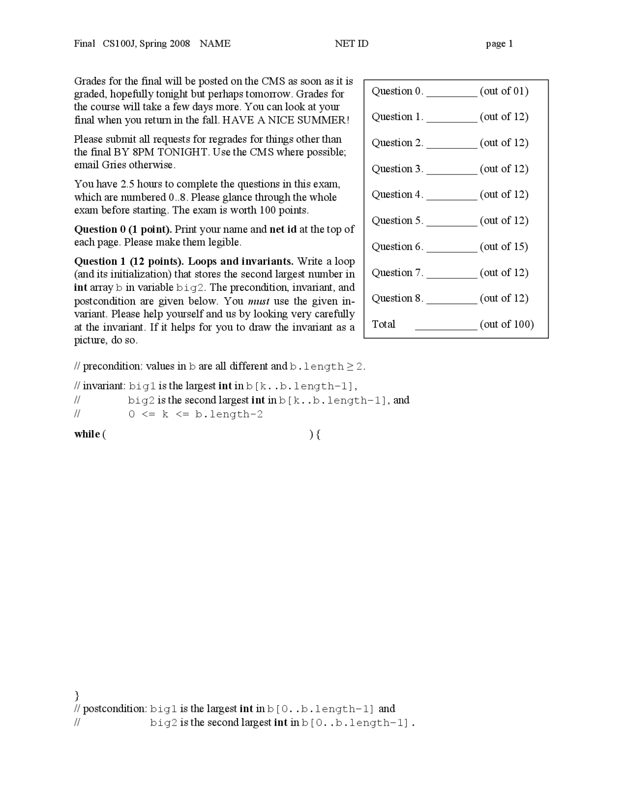 Final Exam Practice Introduction To Computing Using Java Cs 1110