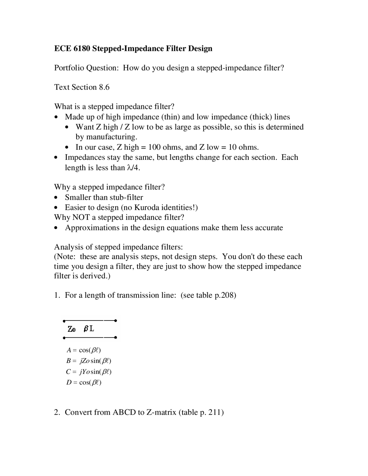 Solved Questions On Stepped Impedance Filter Design Ece 5320 Docsity