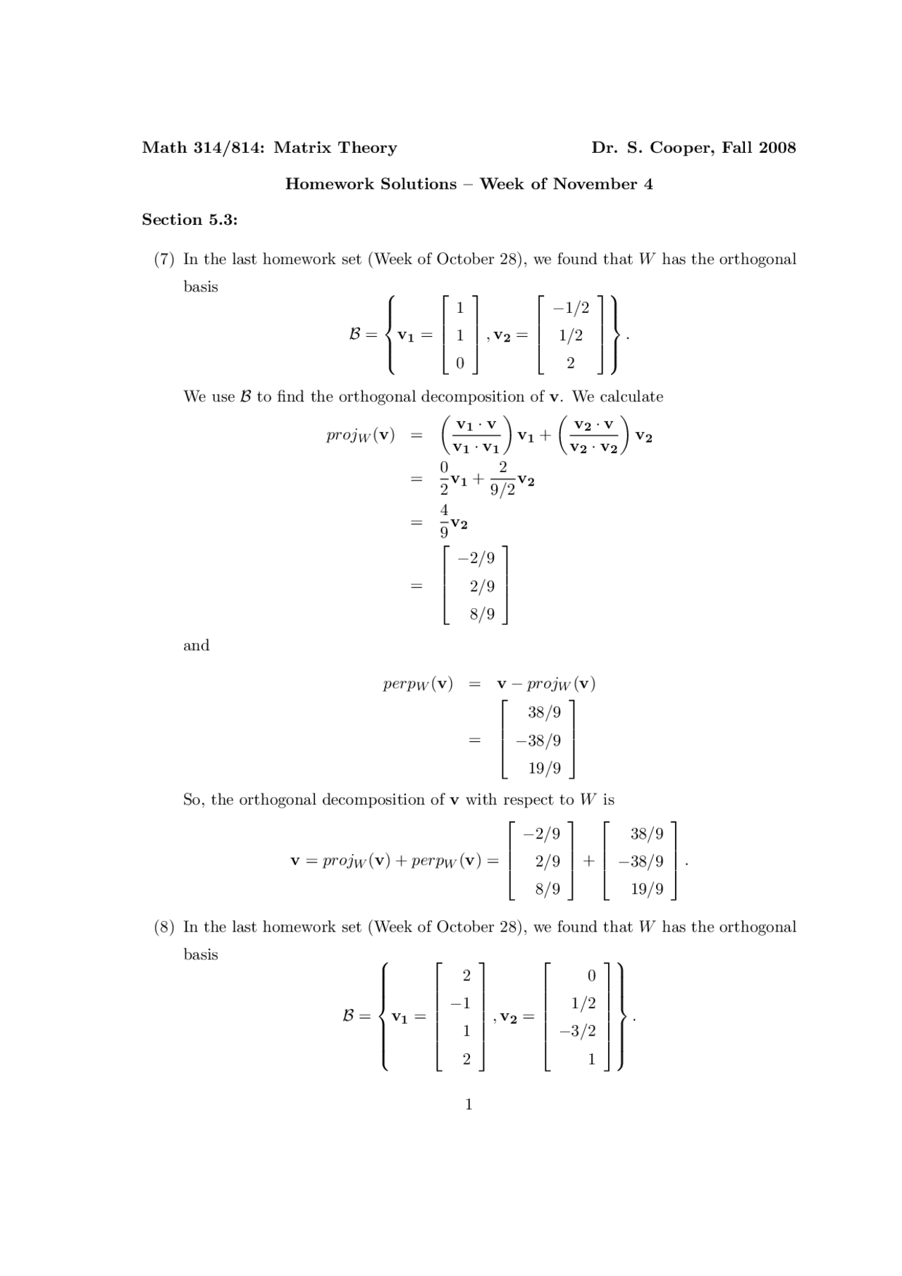 Homework Solutions Applied Linear Algebra Math 314 Docsity