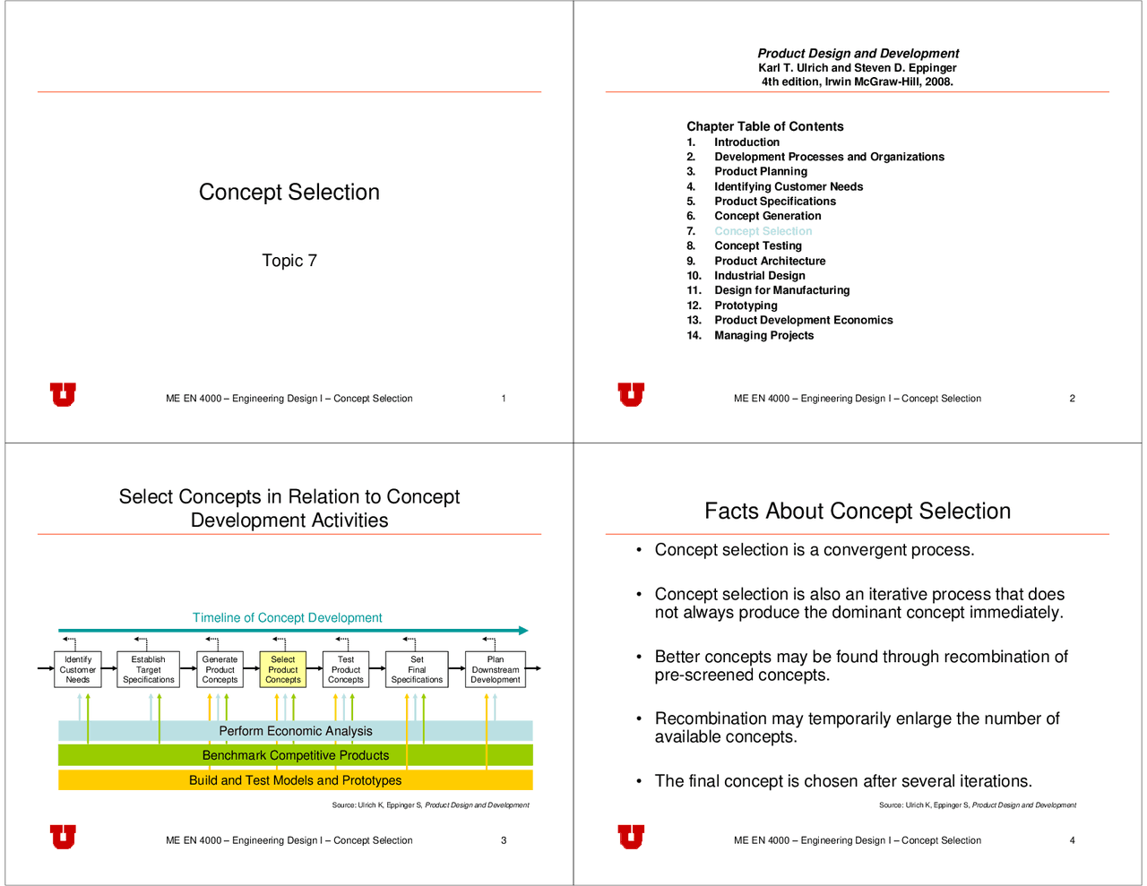 Slides on Concept Selection -Engineering Design I | ME EN 4000 - Docsity