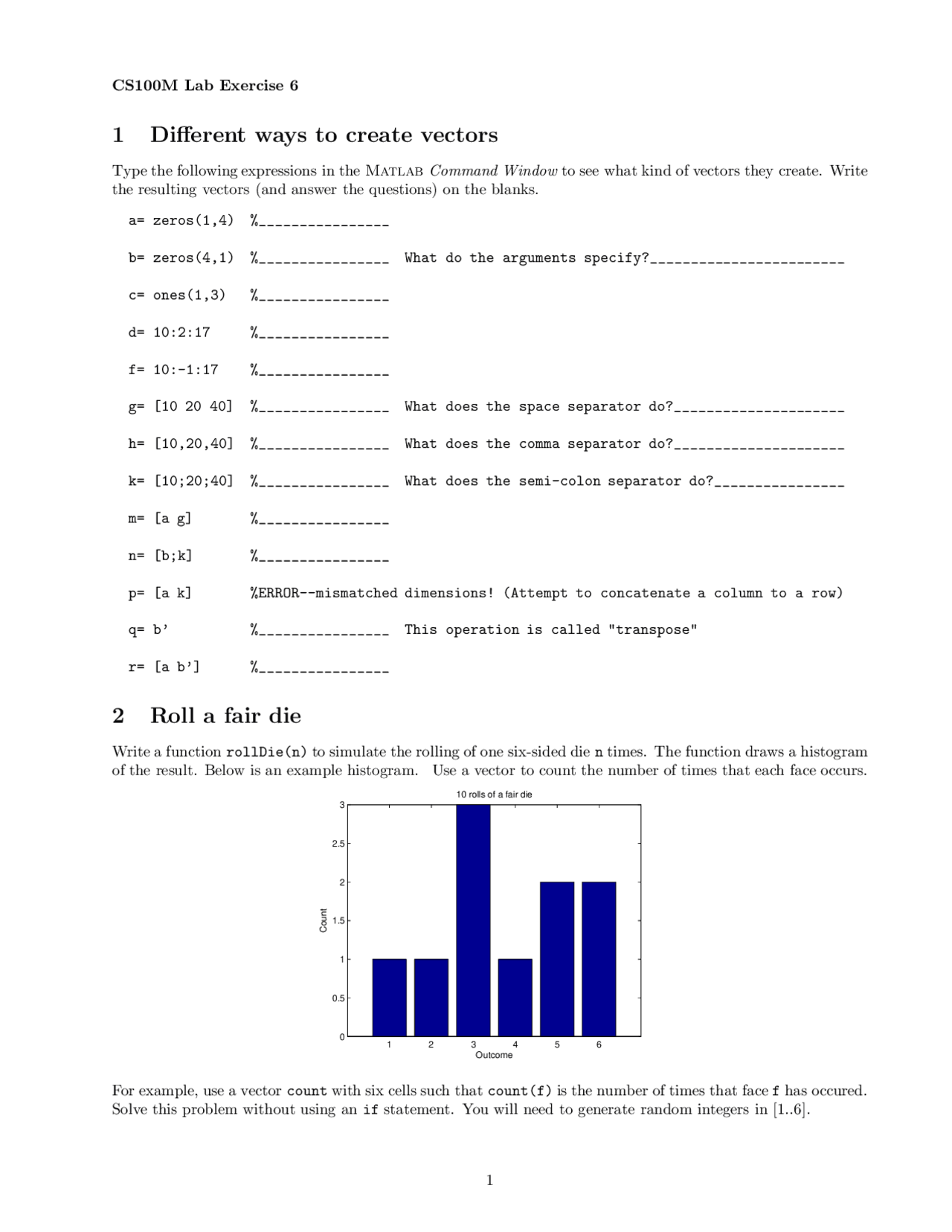 Lab Exercise 6 On Introduction To Computing Using Matlab Cs 1112 7906