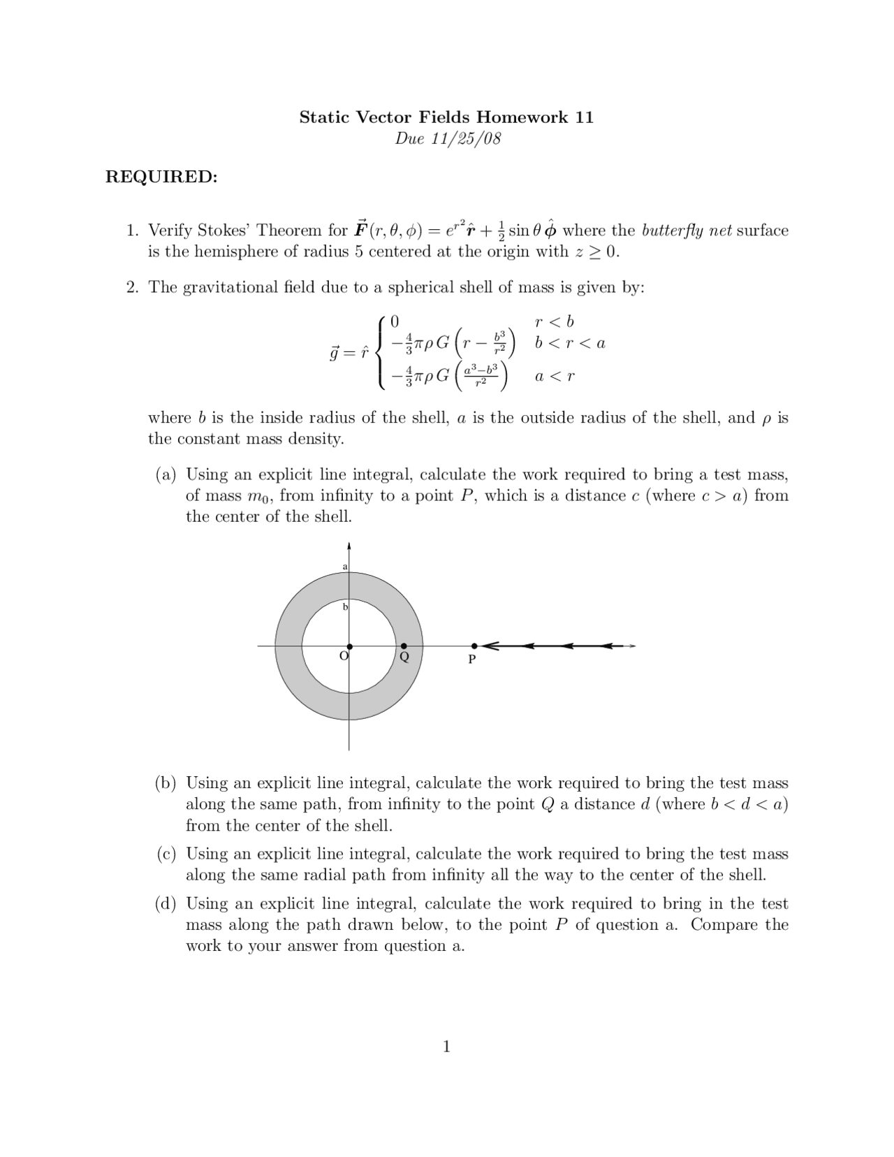 Static Vector Fields Homework 11 Ph 422 Docsity