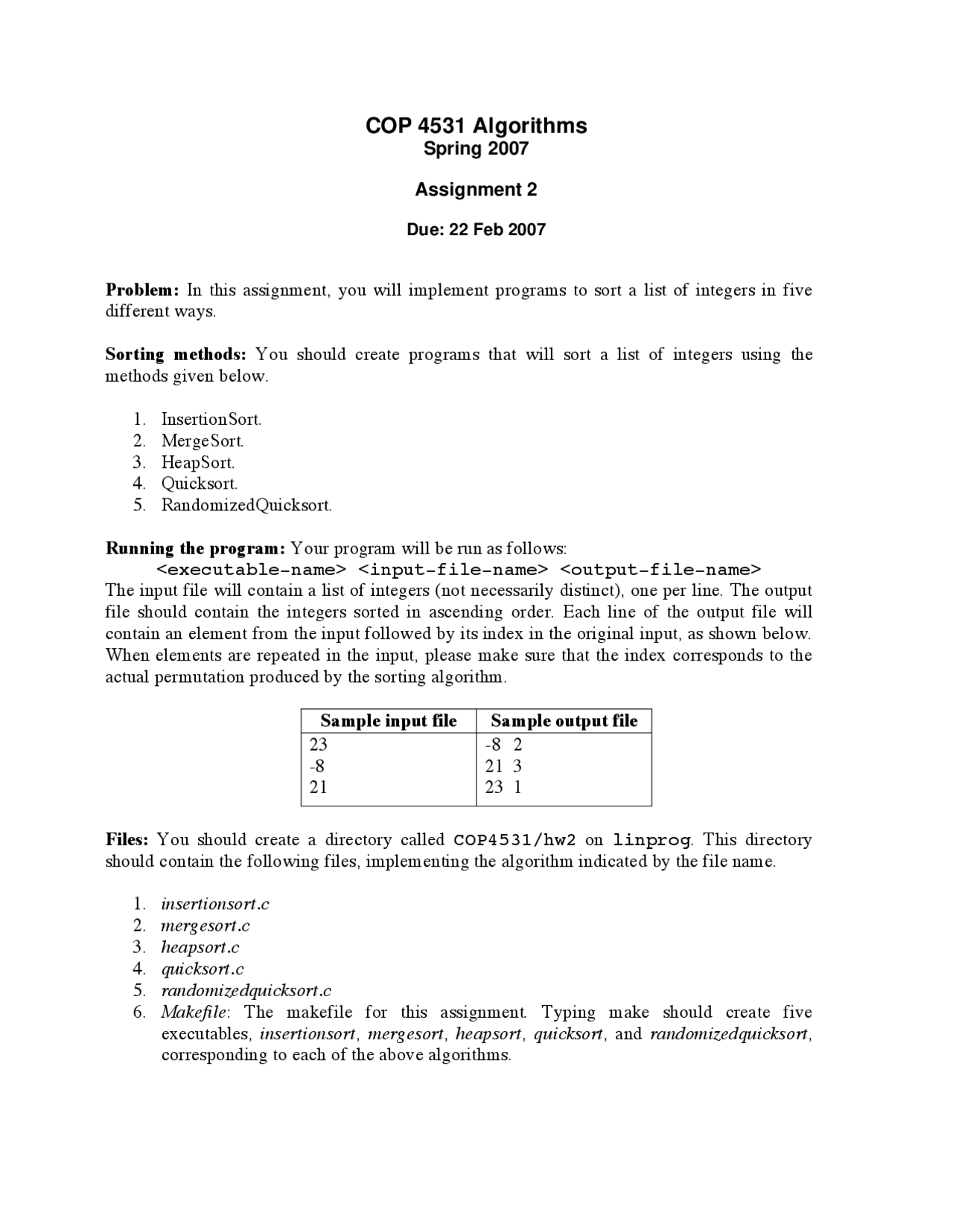 Problem For Assignment 2 Analysis Of Data Structure Cop 4531 Docsity