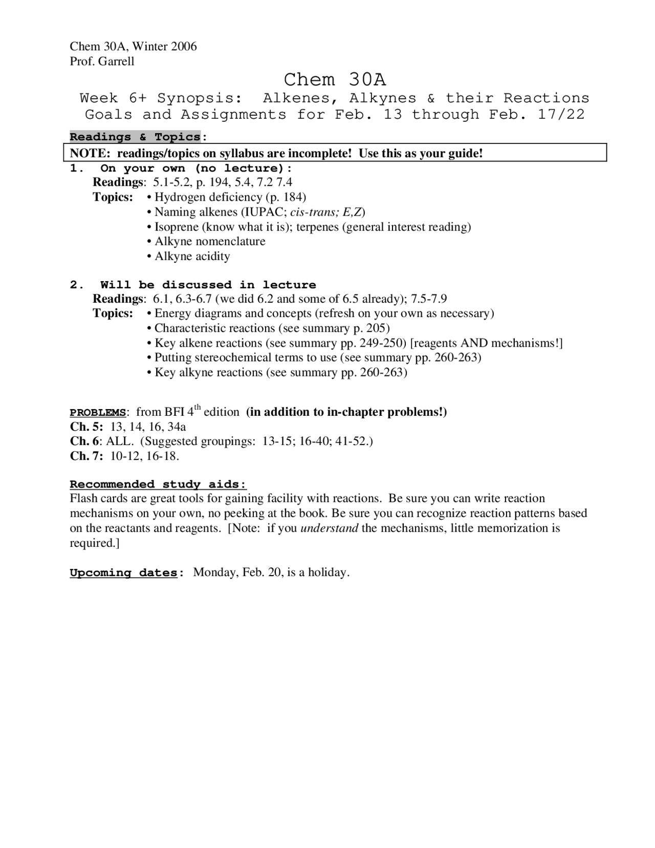 Alkenes Alkynes And Their Reactions Notes And Synopsis Chem 30a