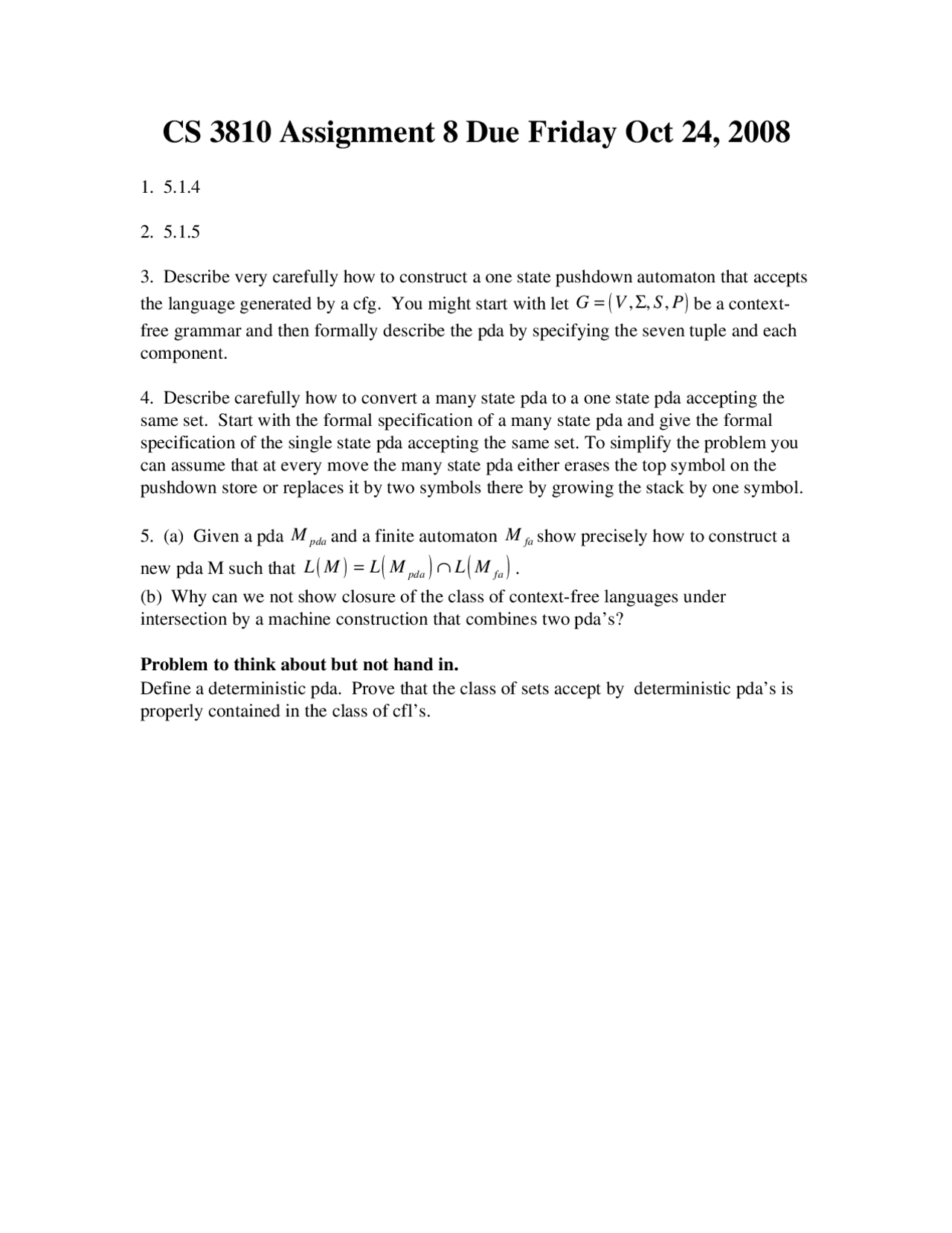 5 Exercises On Introduction To Theory Of Computing Assignment 8 Cs