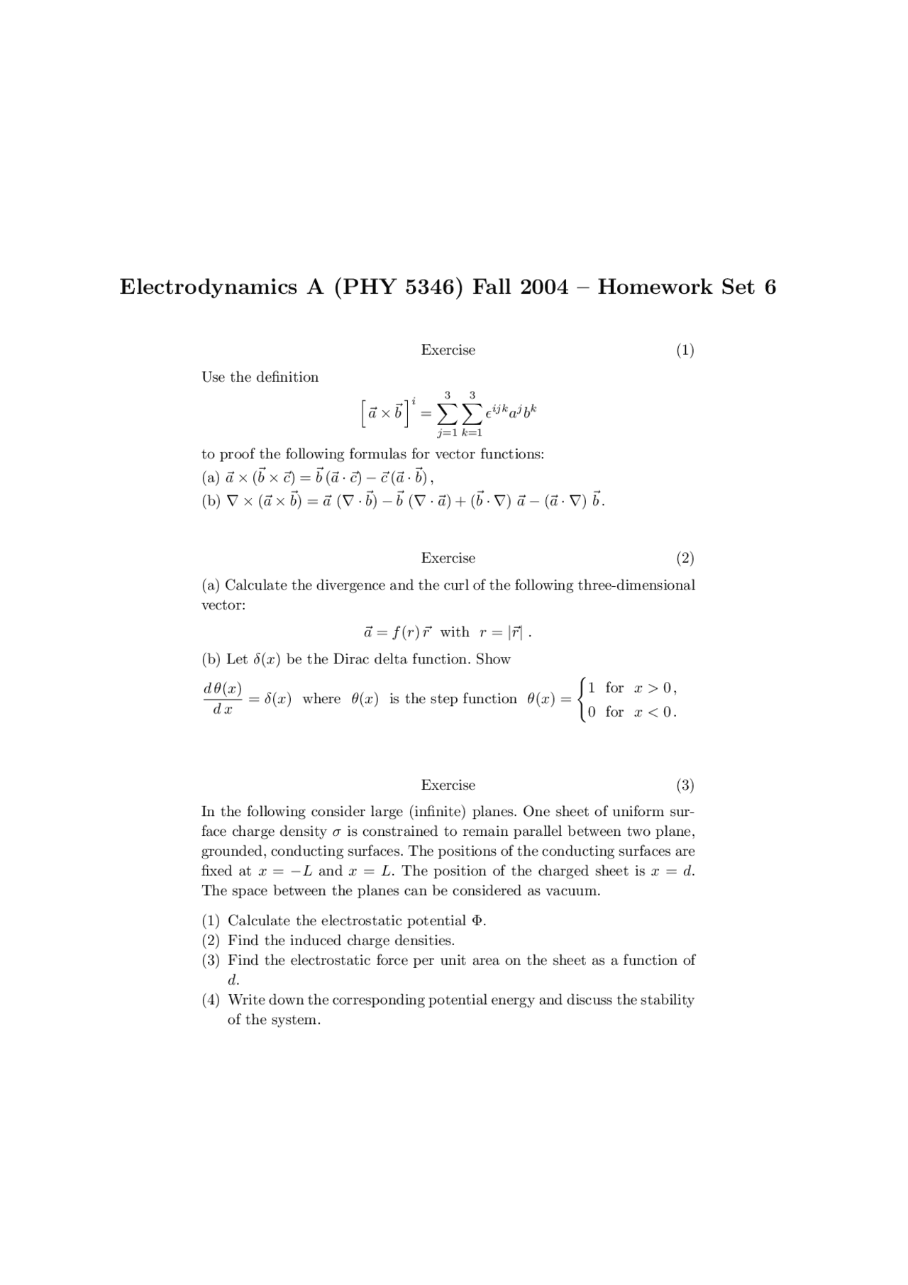 Exercise Questions For Assignment 6 Electrodynamics A Phy 5346
