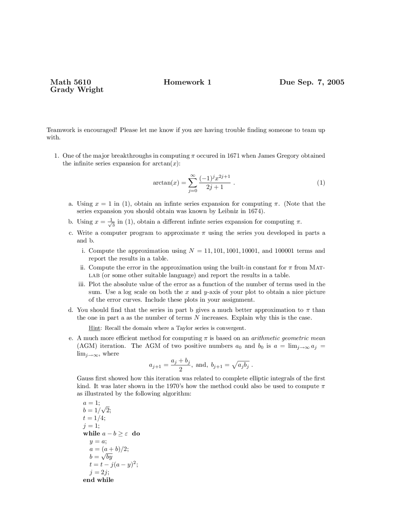 6 Problems For Assignment 1 Introduction Numerical Analysis Math 5610 Docsity