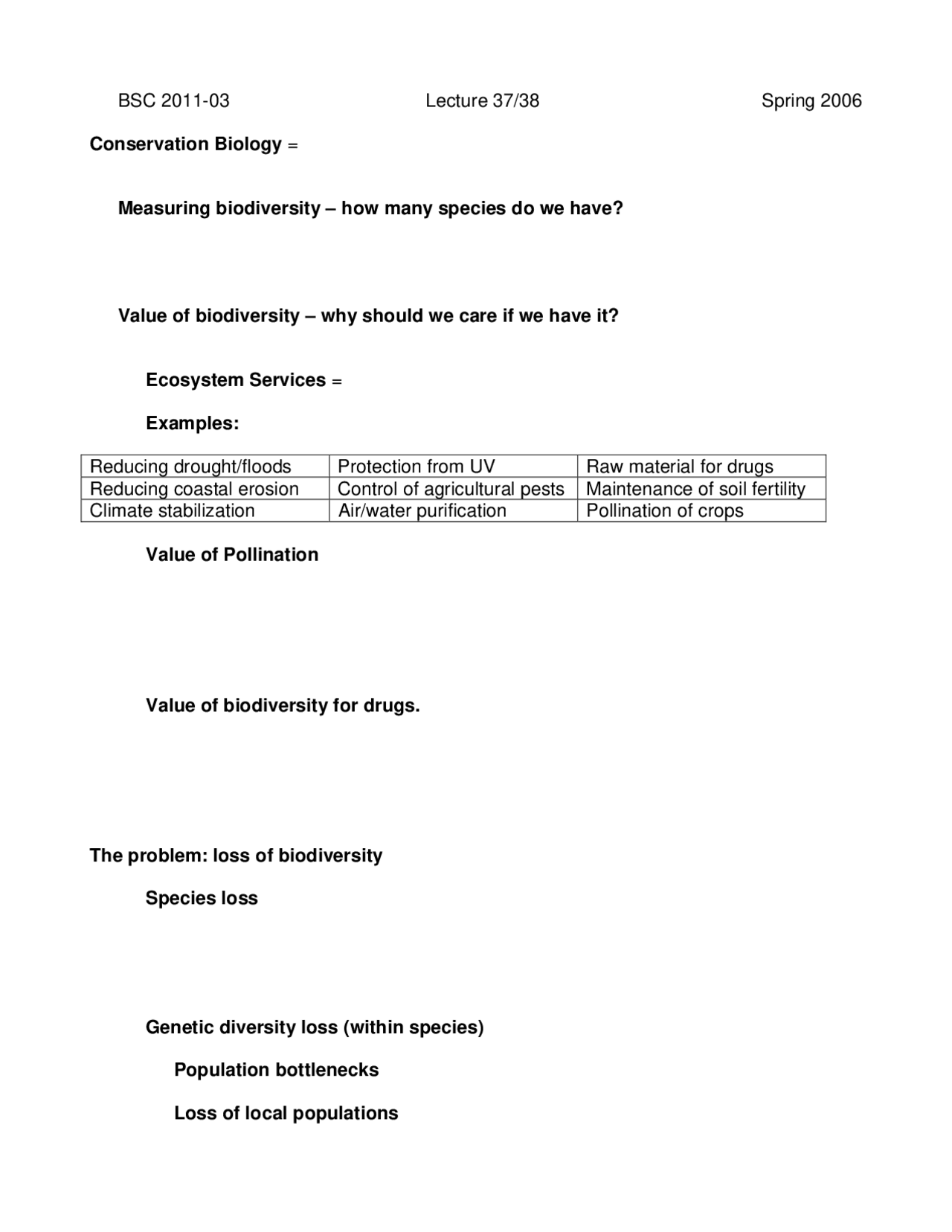 Notes On Conservation Biology Biology Science Ii Bsc 2011 Docsity