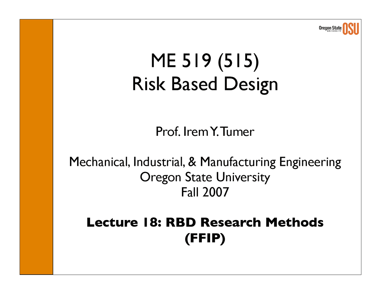 RBD Research Methods - Risk Based Design | ME 515 - Docsity