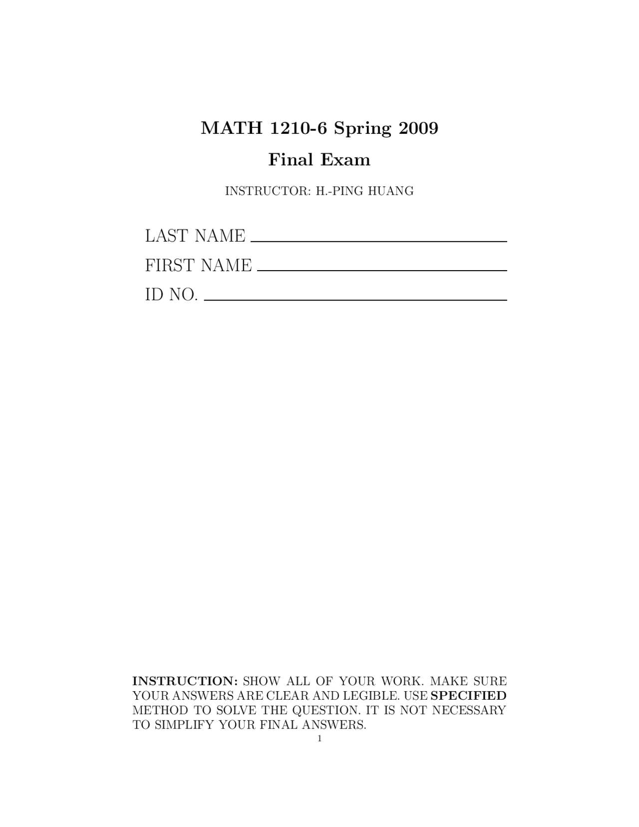 16 Problems To Calculate The Limits Final Exam Math 1210 Docsity