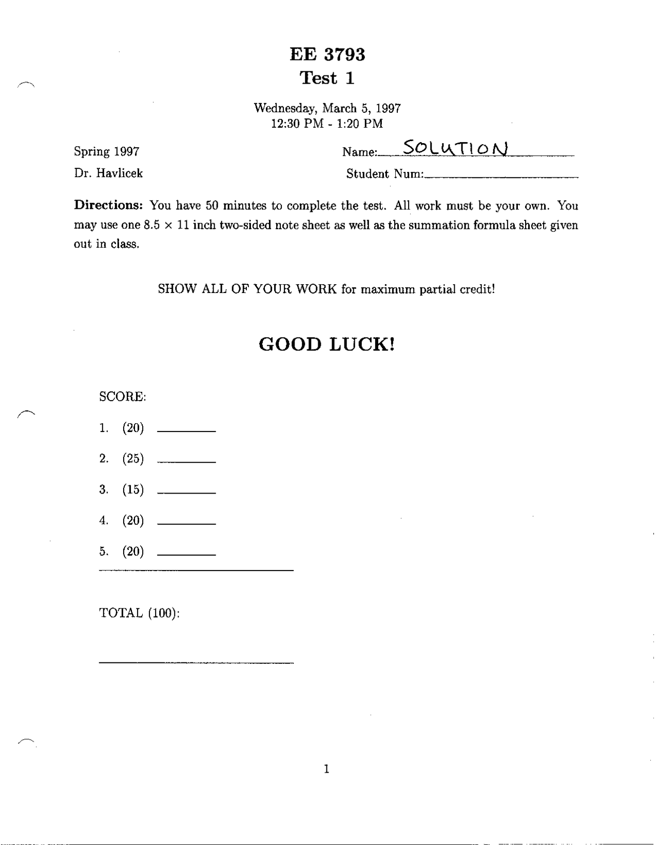 Practice Test 1 With Solutions Signals And Systems Ece 3793 Docsity