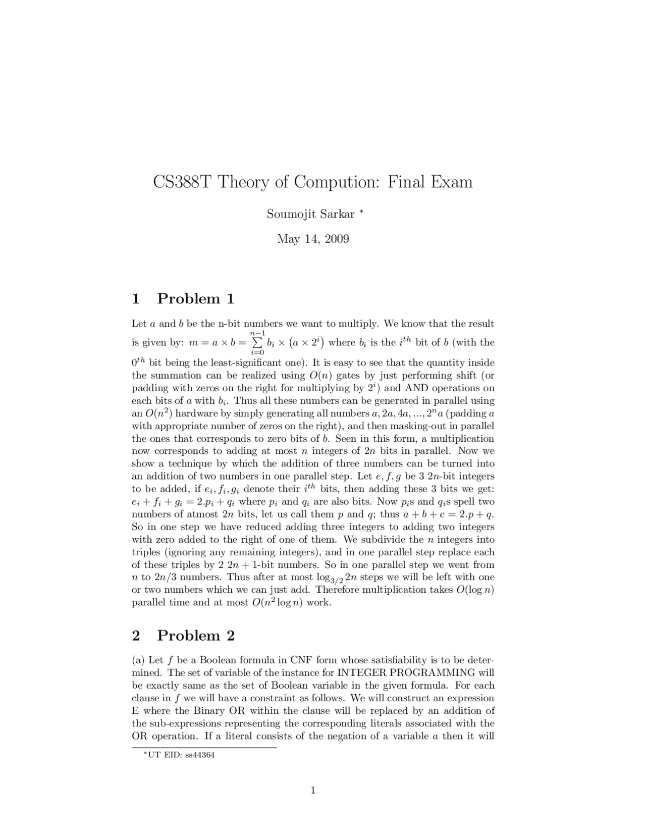 6 Solved Problems On Theory Of Computation Final Exam C S 388t
