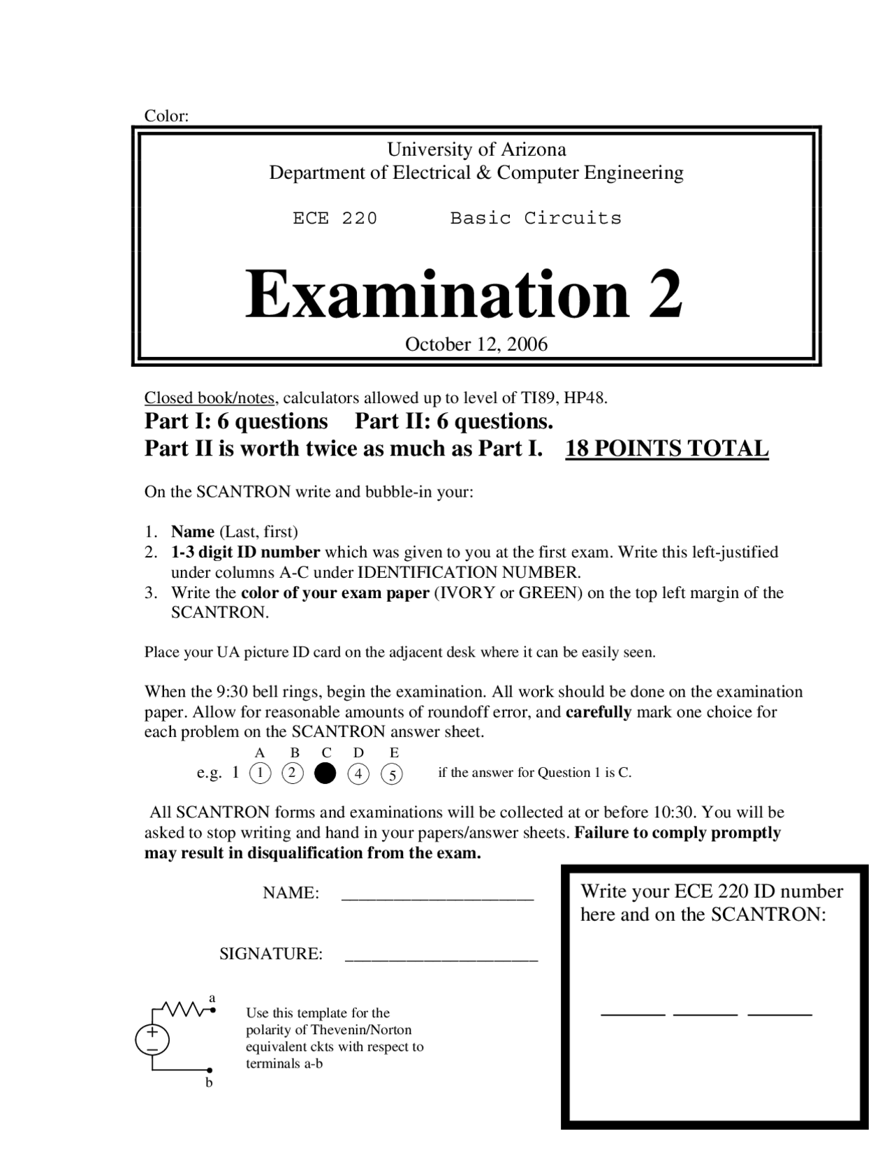 12 Questions Exam 2 - Basic Circuits | ECE 220 - Docsity