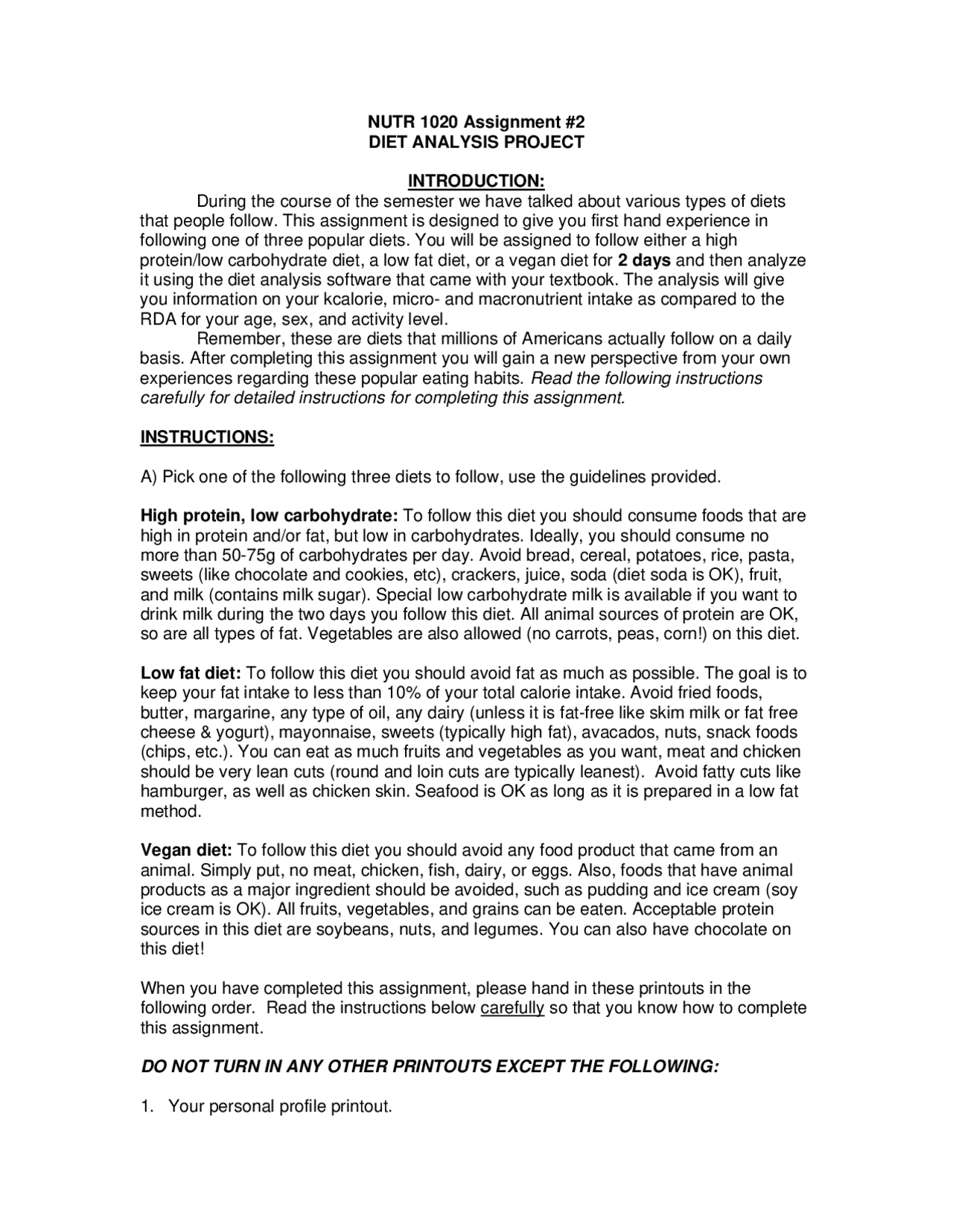 Assignment 2 Diet Analysis Project Nutr 1020 Assignments