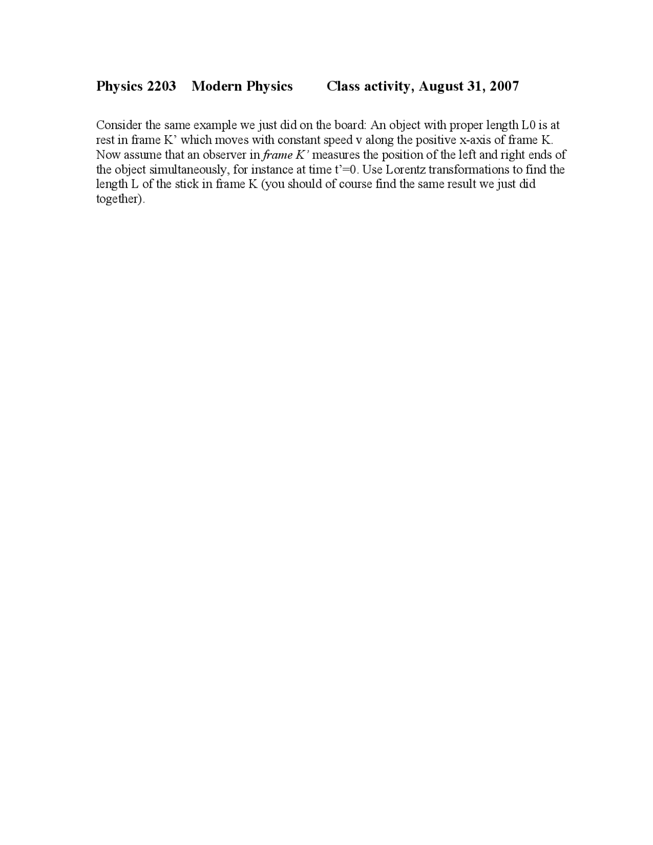 Introduction Modern Physics Assignment Questions Phys 2203 Docsity
