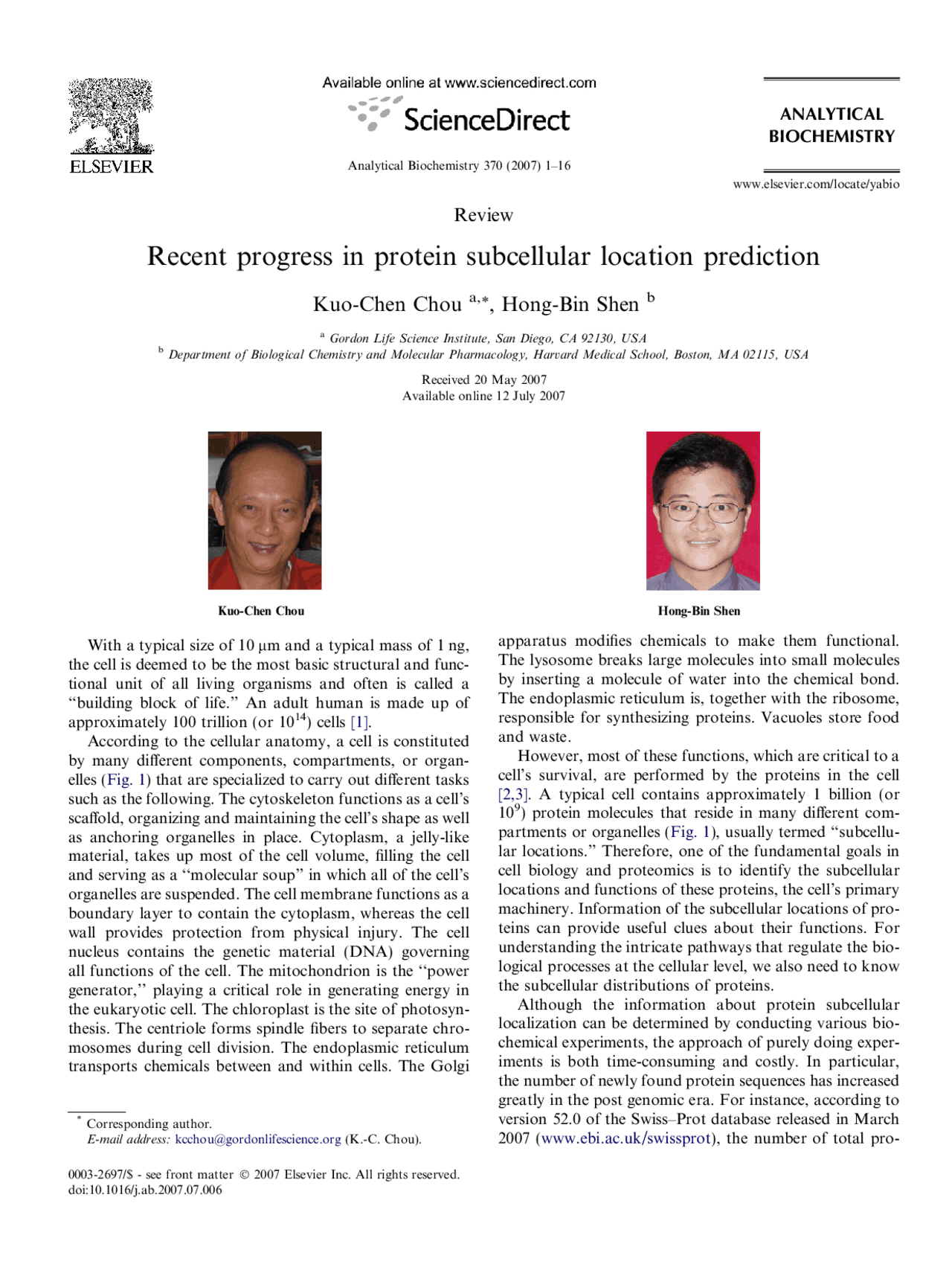 Recent Progress In Protein Subcellular Location Prediction Review Biol 3000 Docsity