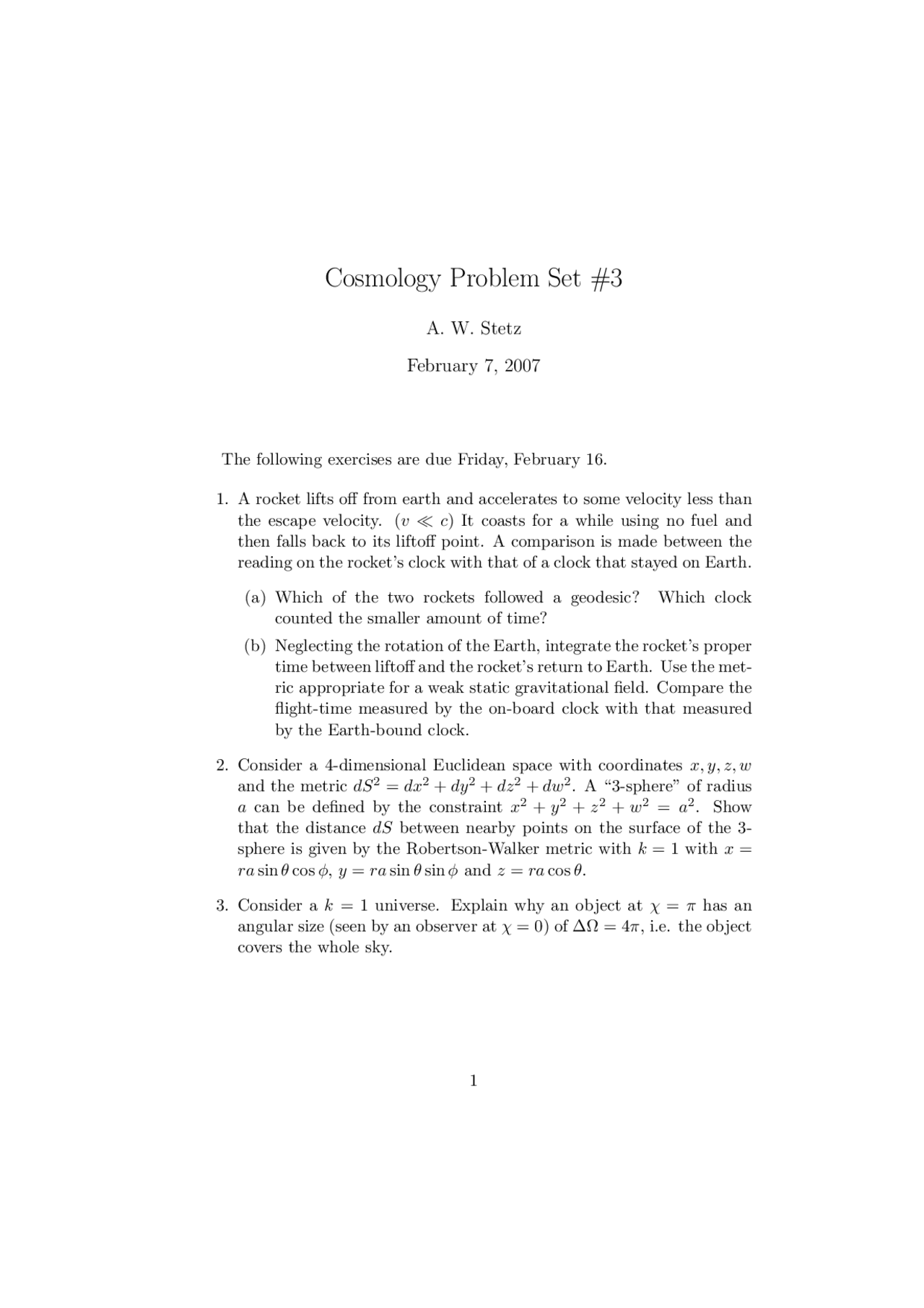 Reading And Conference Cosmology Problem Set 3 Ph 405 Docsity