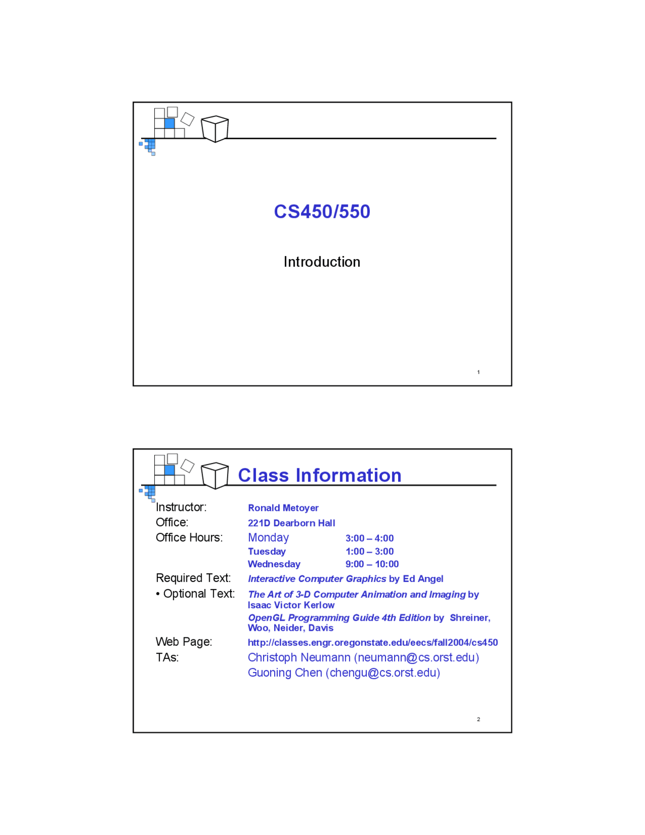 Introduction To Computer Graphics Lecture Slides Cs 450 Docsity