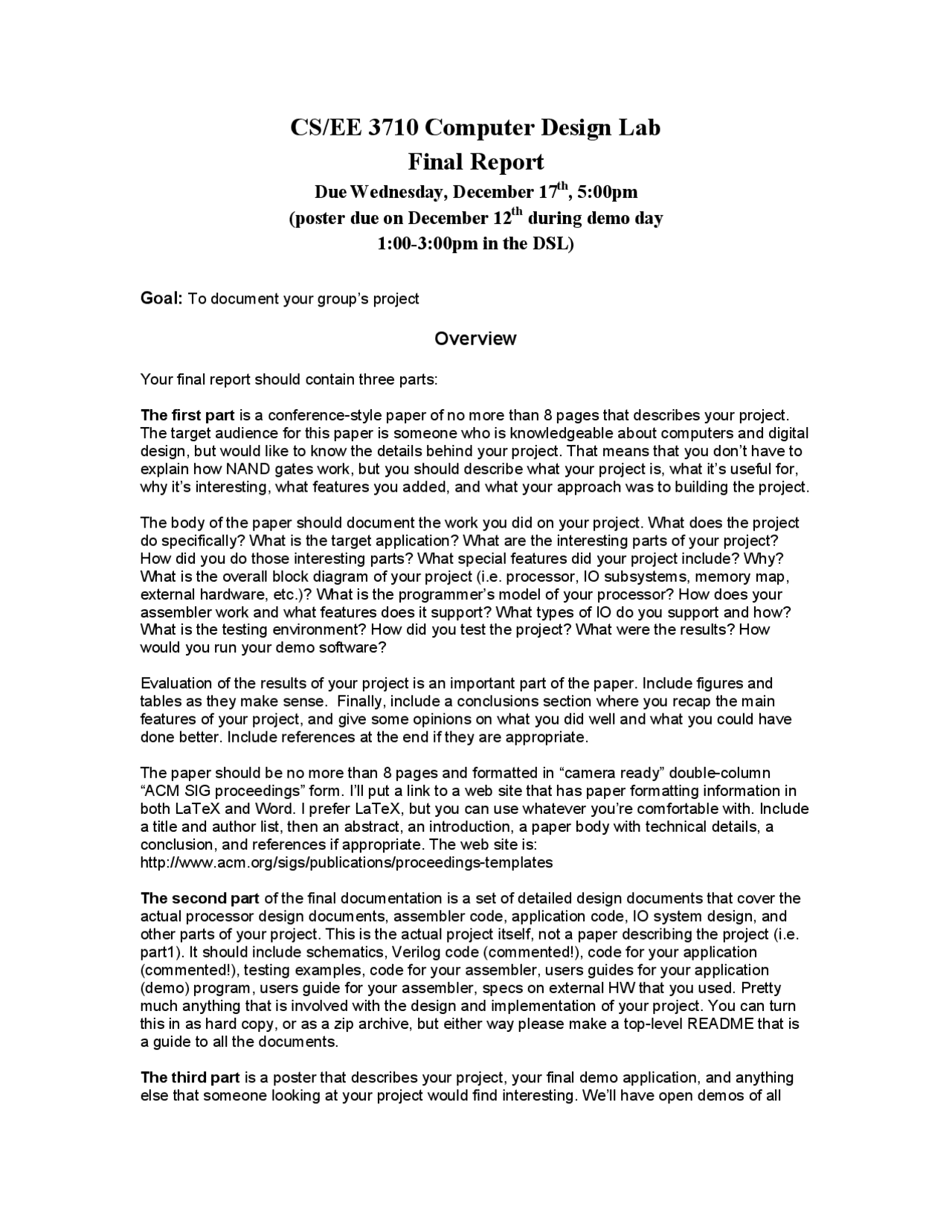 Final Report for Computer Design Laboratory | CS 3710 - Docsity