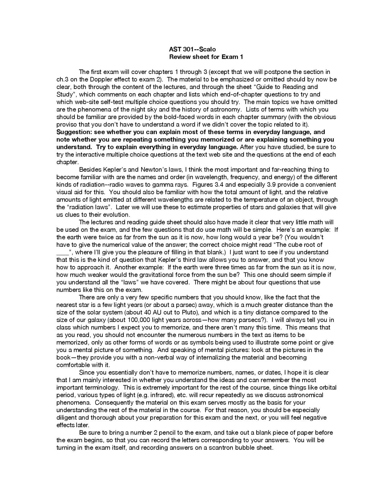 Review Sheet For Exam 1 Introduction To Astronomy Ast 301 Docsity