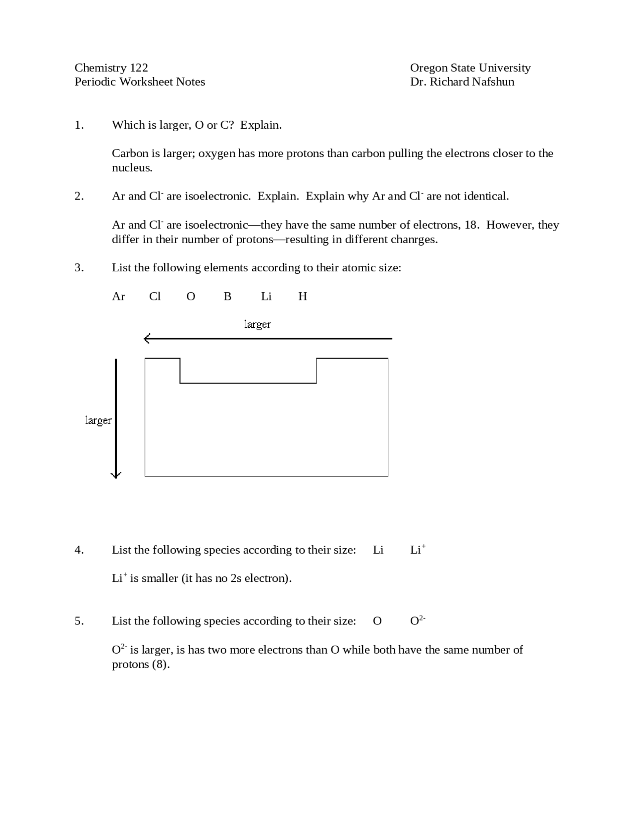 Worksheet Notes For General Chemistry Ch 121 Docsity