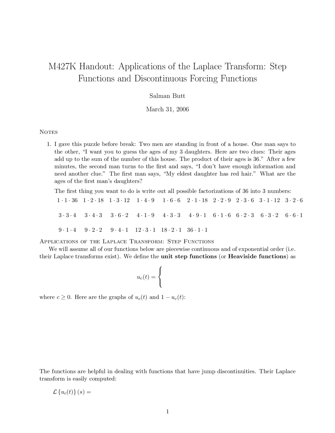 2 Theorems On Applications Of The Laplace Transform Handout M 427k