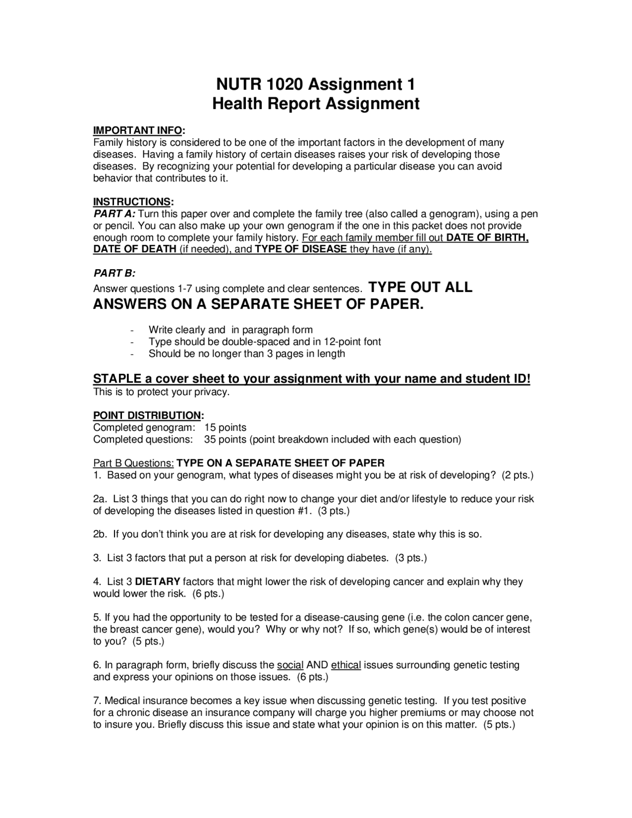 Assignment 1 Health Report Assignment Nutr 1020 Docsity