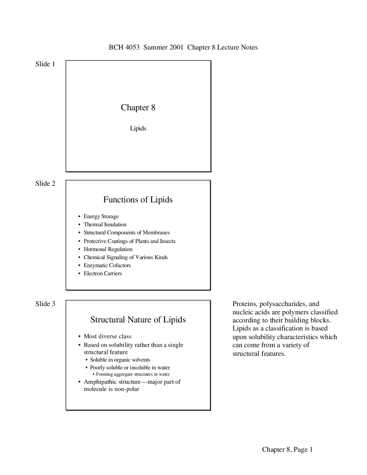 Function Of Lipids General Biochemistry I Lecture Slides Bch 4053