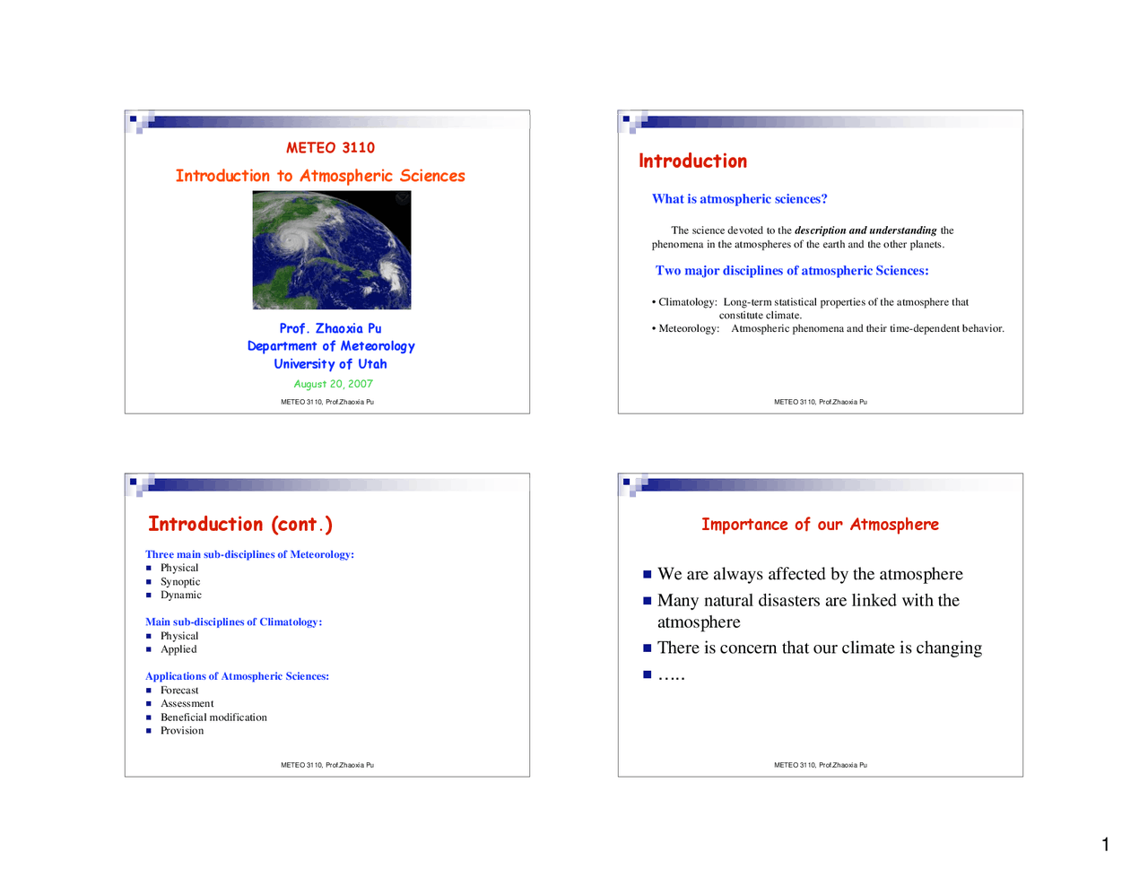 Slides On Introduction To Atmospheric Science Math 1210 Docsity