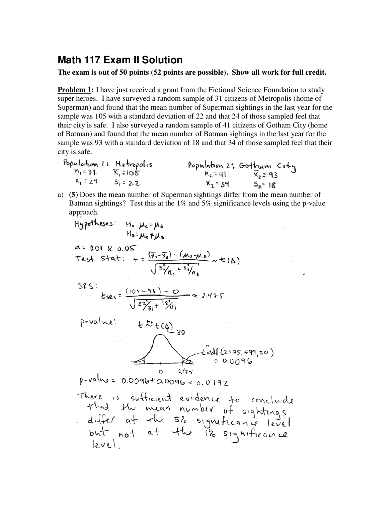 Questions With Solution Of Method Analysis Exam Math 117 Docsity