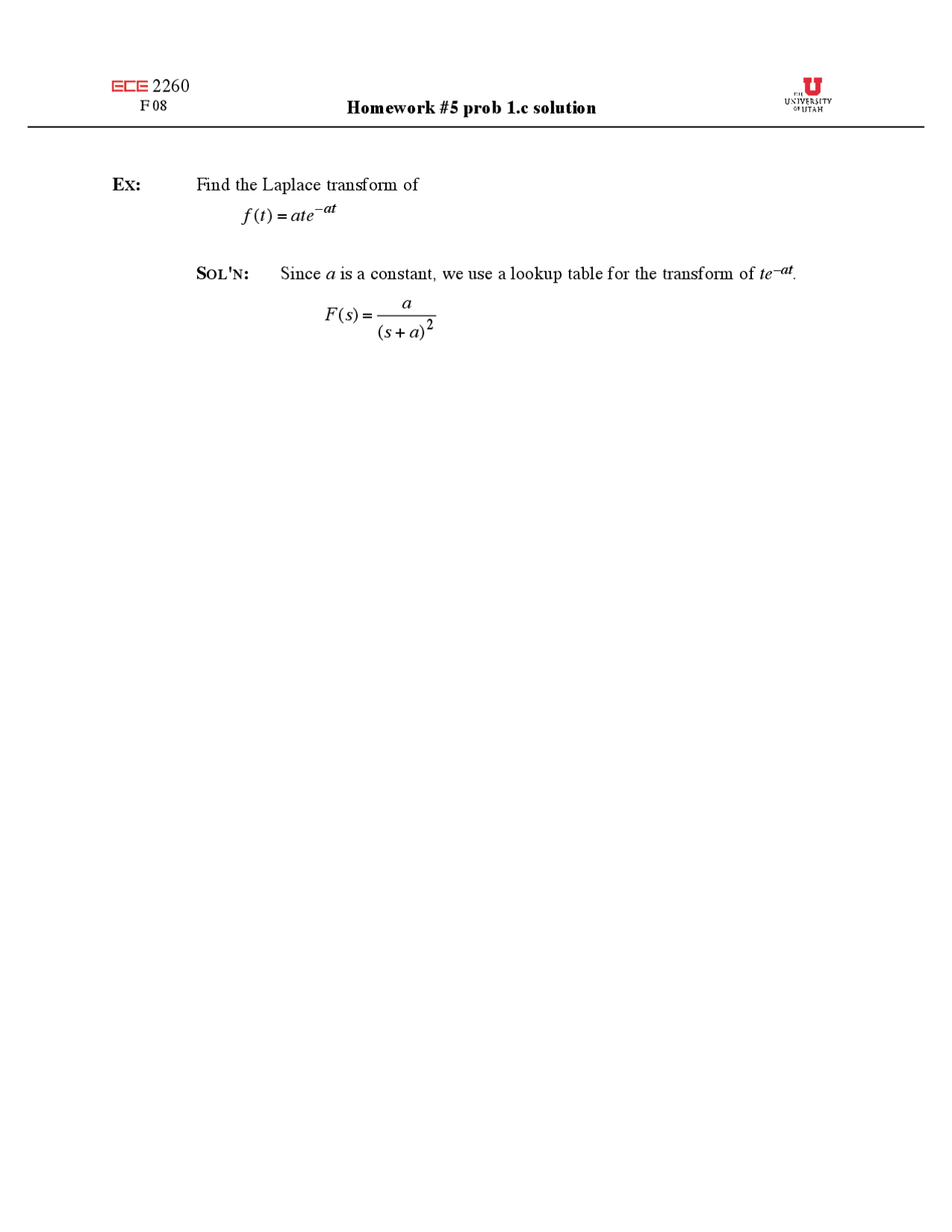 Laplace Transform Fundamentals Of Electric Circuits Ece 2260 Docsity