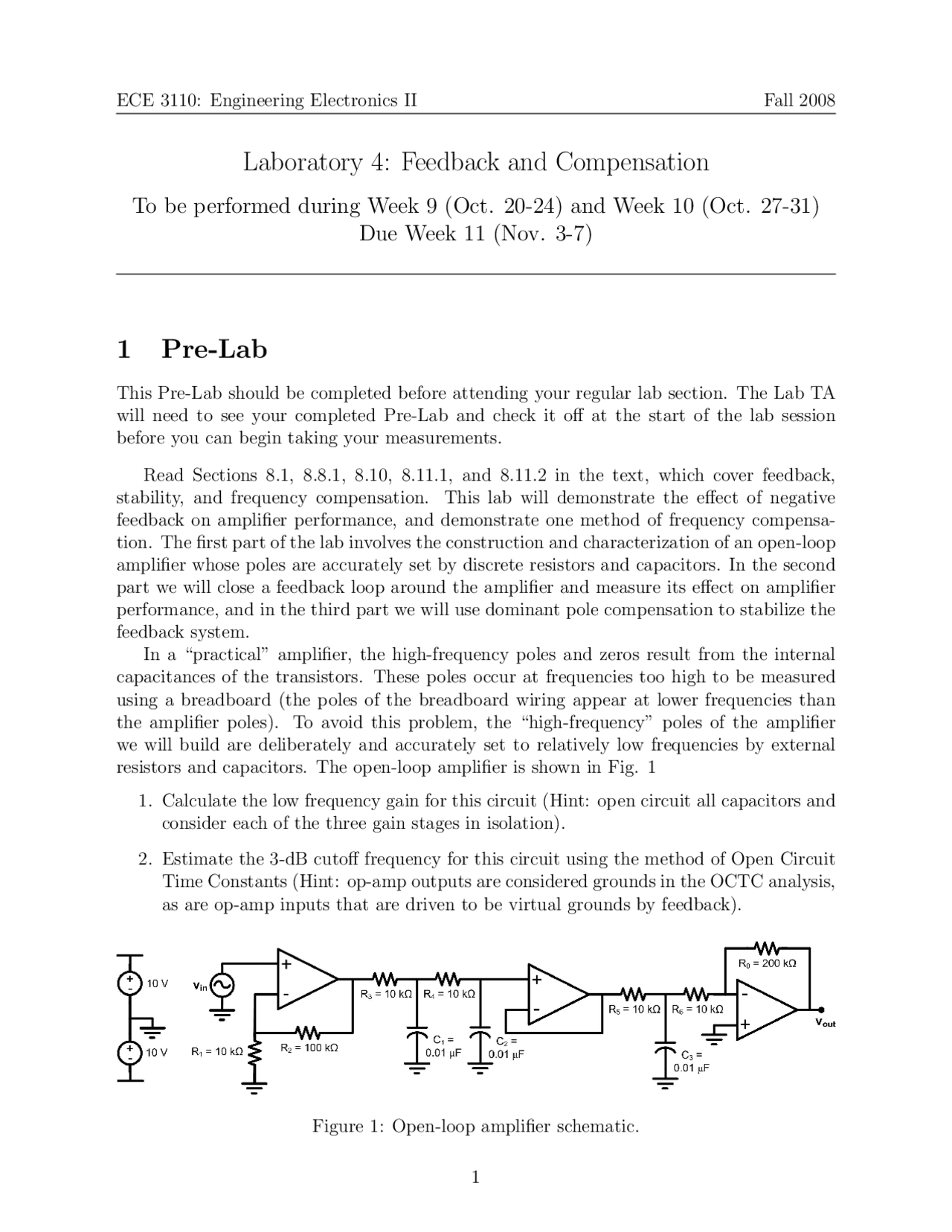 Laboratory 4 Feedback And Compensation Ece 3110 Docsity