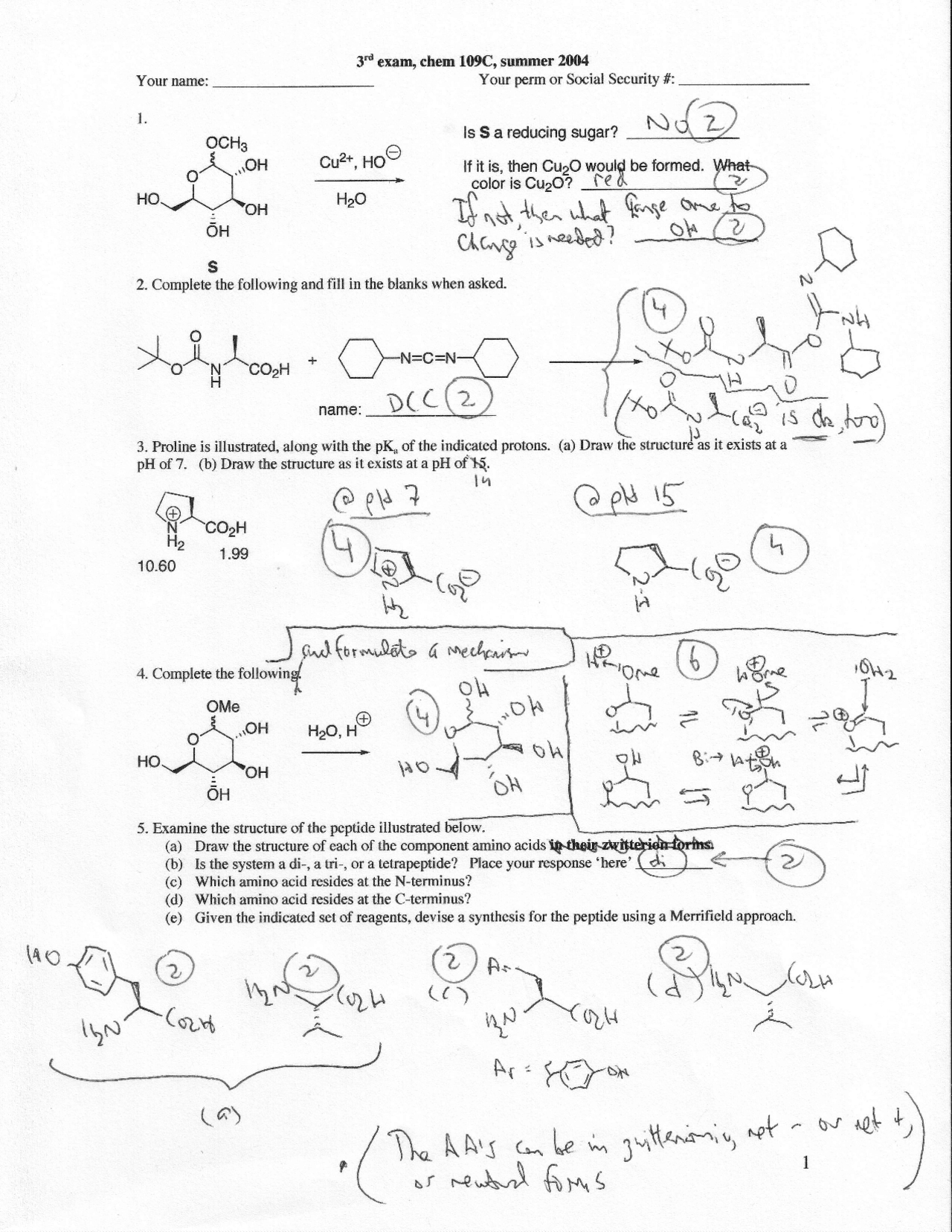 Solutions To Exam 3 Organic Chemistry Chem 109c Docsity