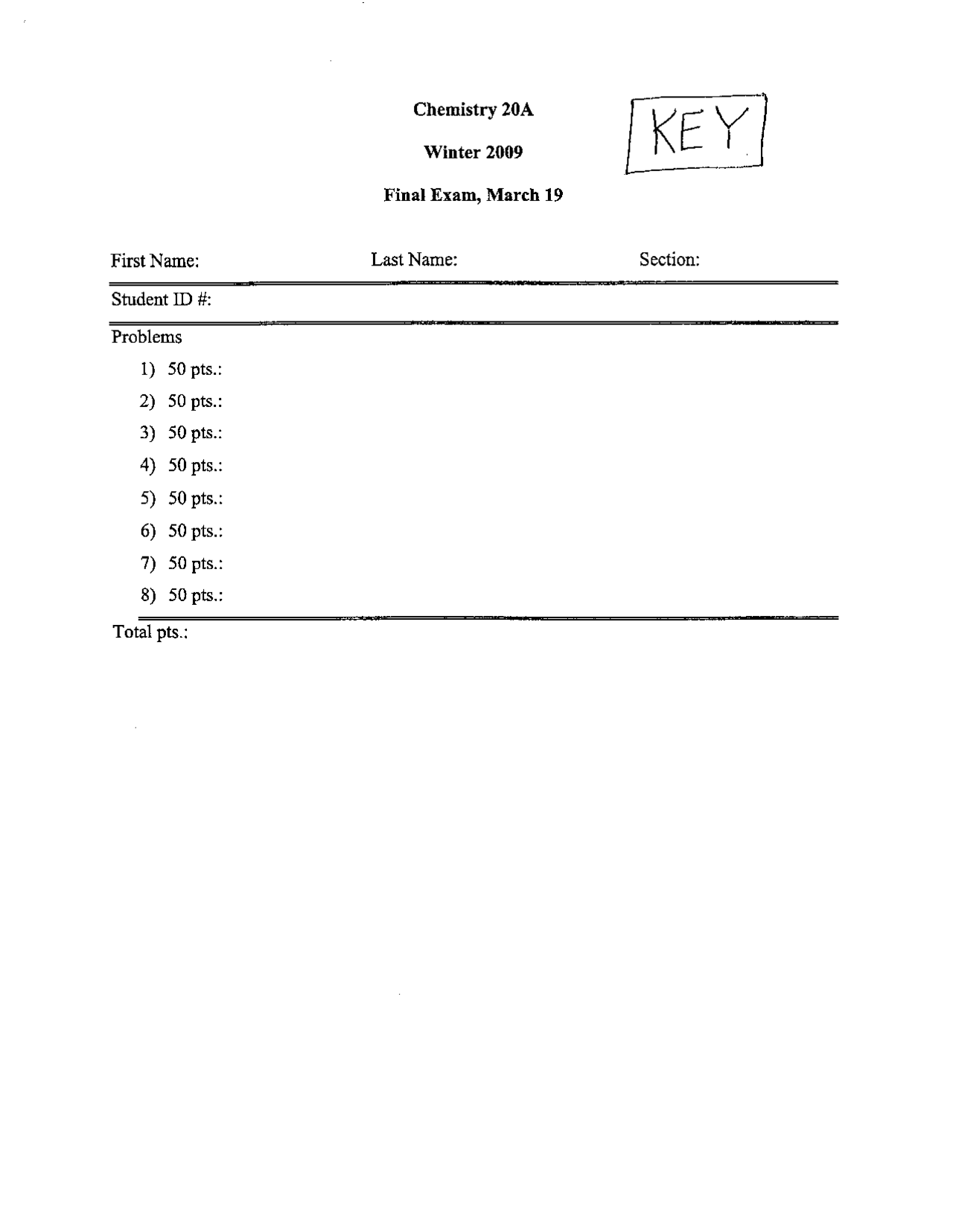 Final Exam Questions With Solutions Chemical Structure Chem 20a
