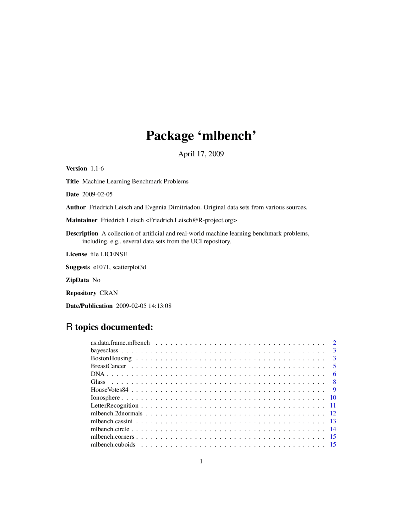 Package mlbench: Machine Learning Benchmark Problems | GERMAN 0270 - Docsity