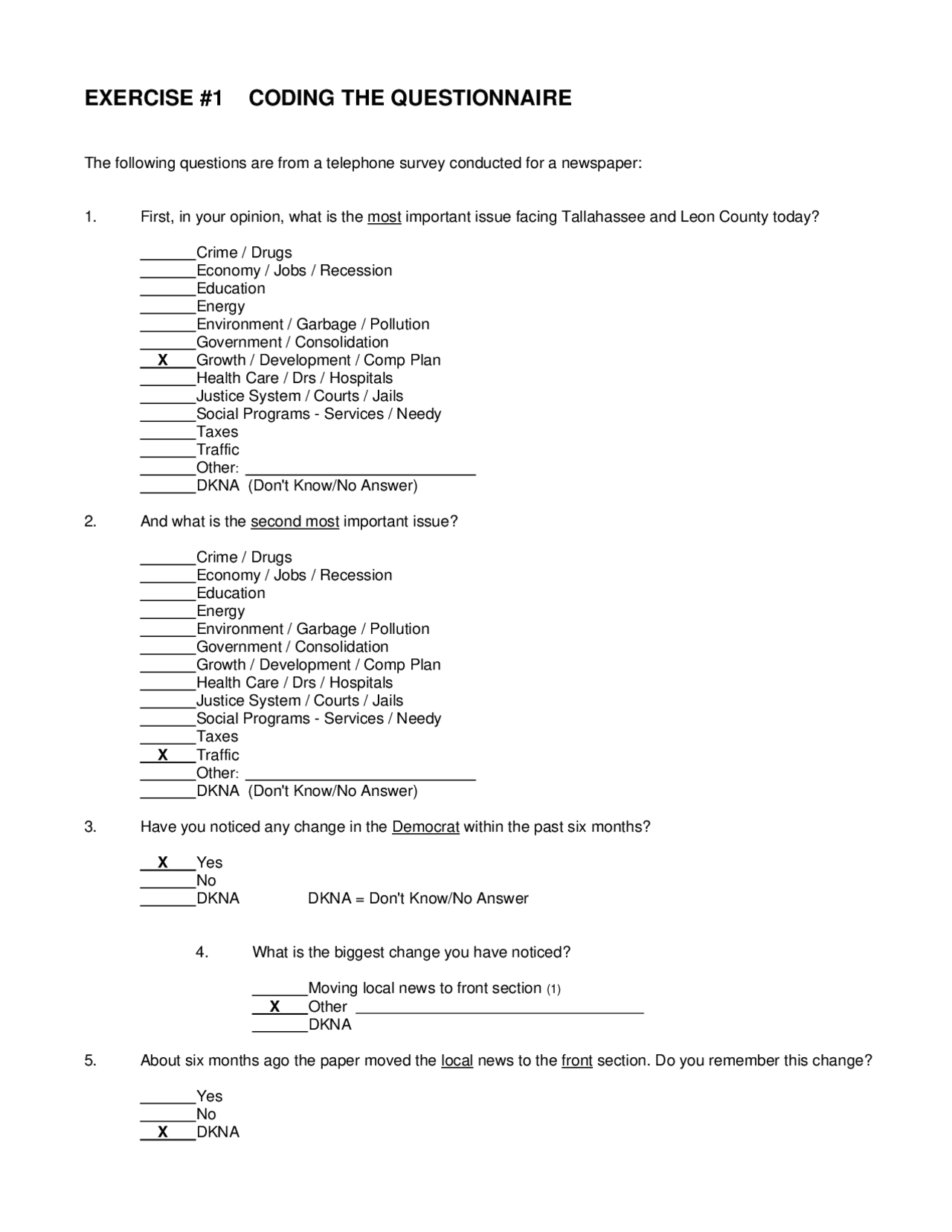 Exercise 1 - Coding the Questionnaire | COM 5331 - Docsity