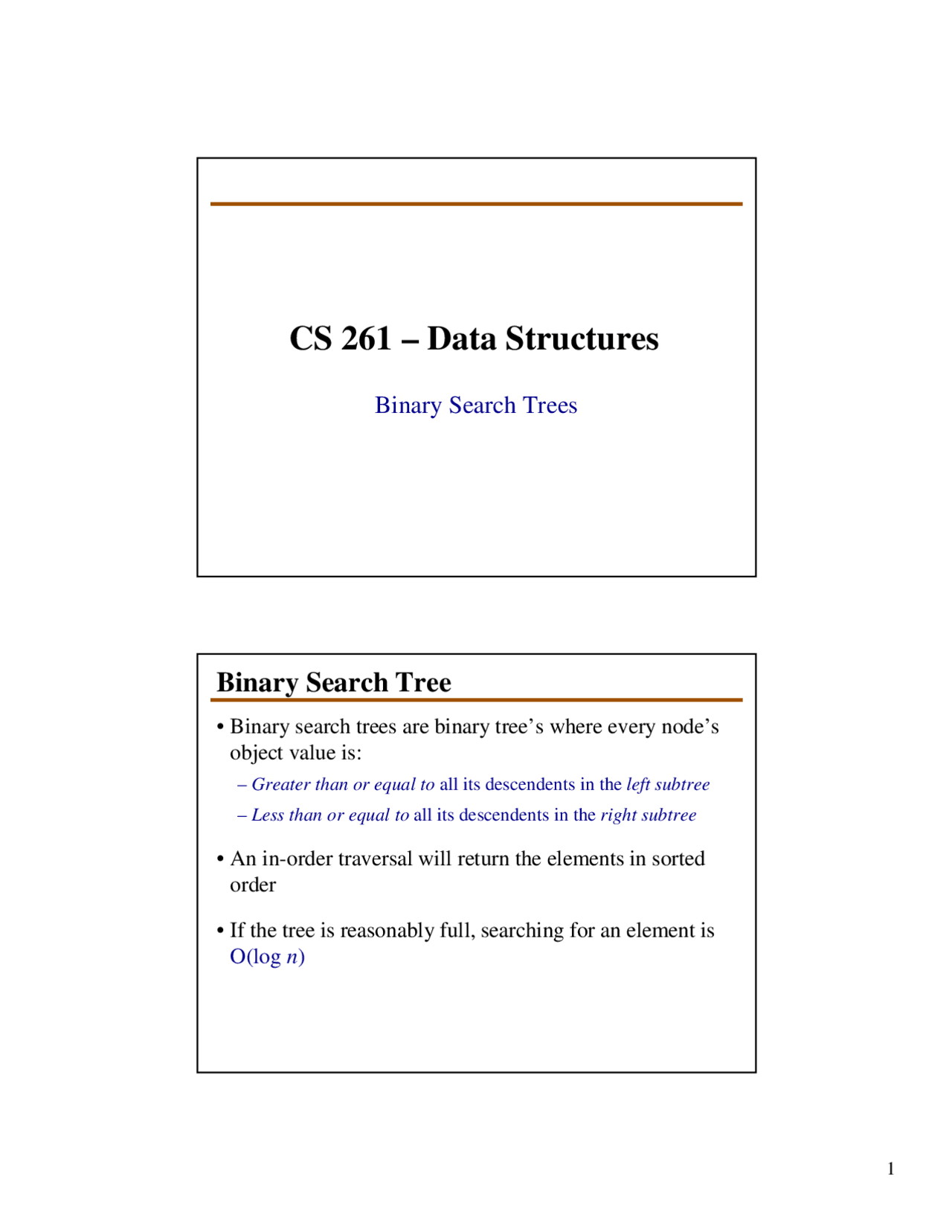 Binary Search Tree Lecture Slides Cs 261 Docsity