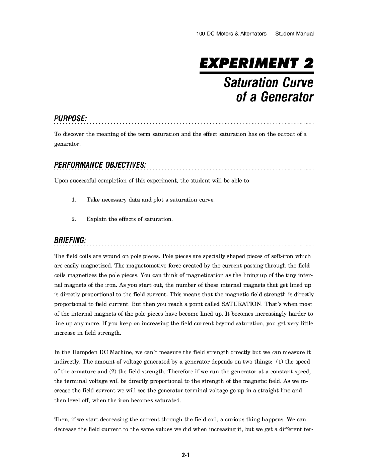 Saturation Curve of a Generator - Experiment 2 | EEL 4220 | Lab Reports ...