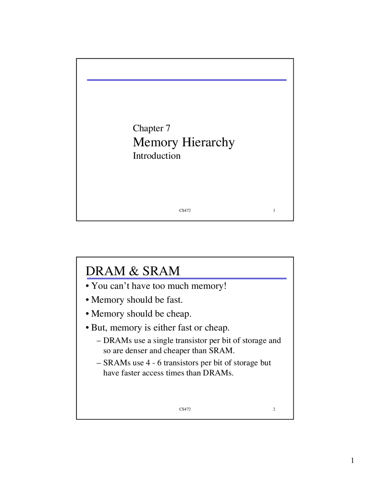 An Introduction To The Memory Hierarchy Lecture Slides Cs 472 Docsity