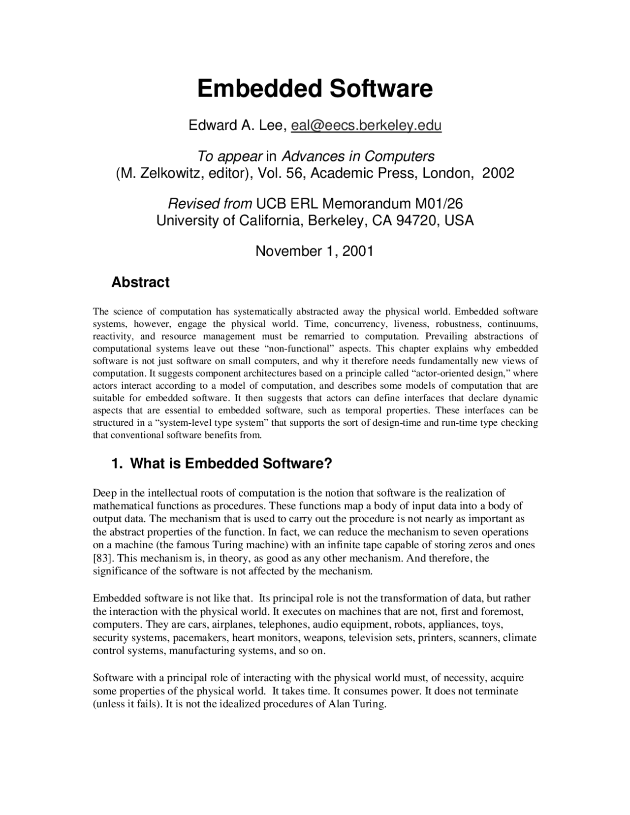 Lecture Notes On Embedded Software Fall 2001 Ece 253 Docsity