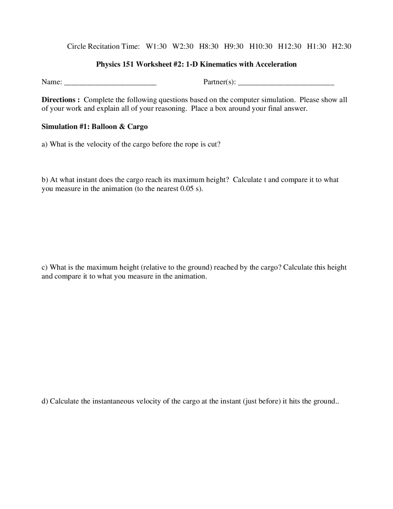 1 D Kinematics With Acceleration Worksheet 2 Elements Of Physics