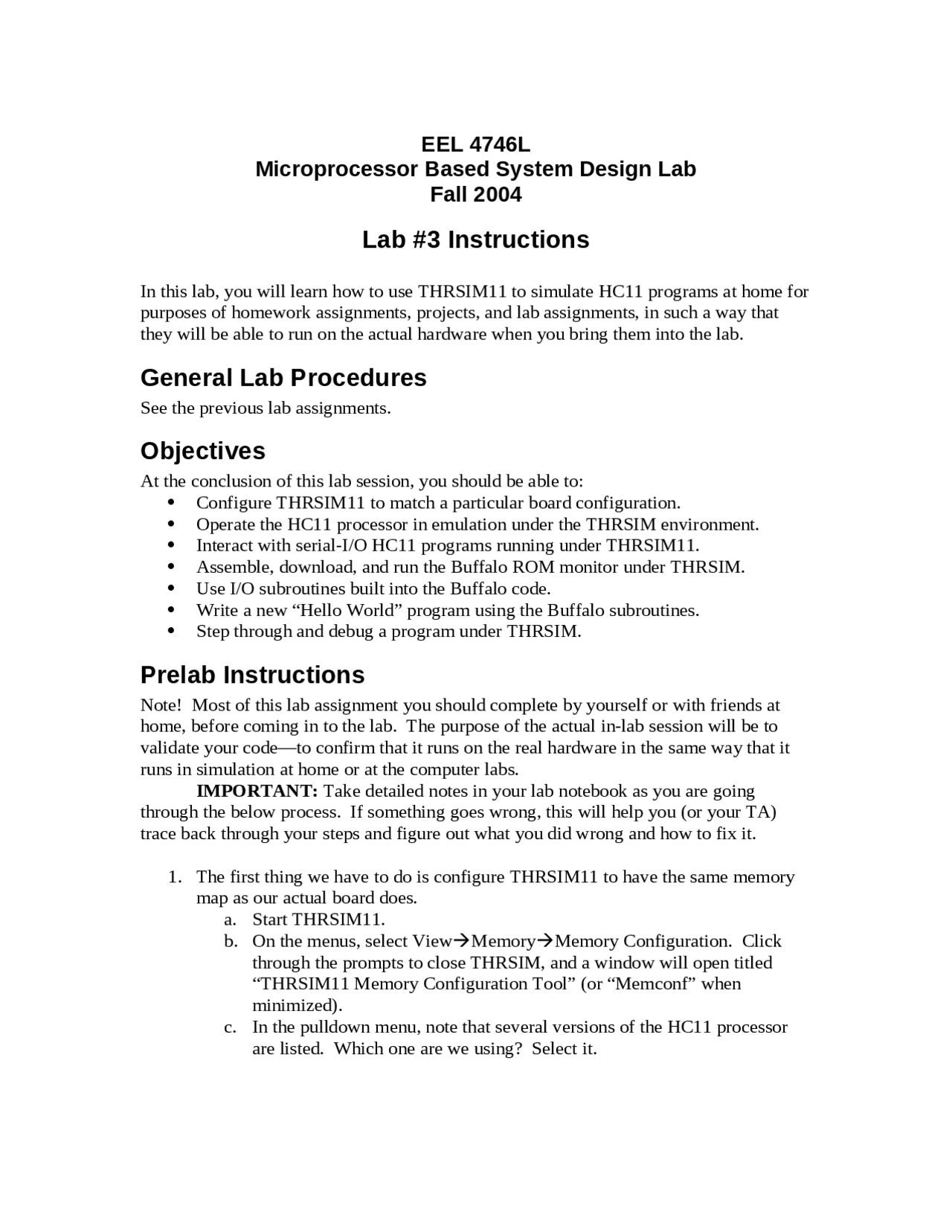 Lab 3 Instructions Microprocessor Based System Design Eel 4746