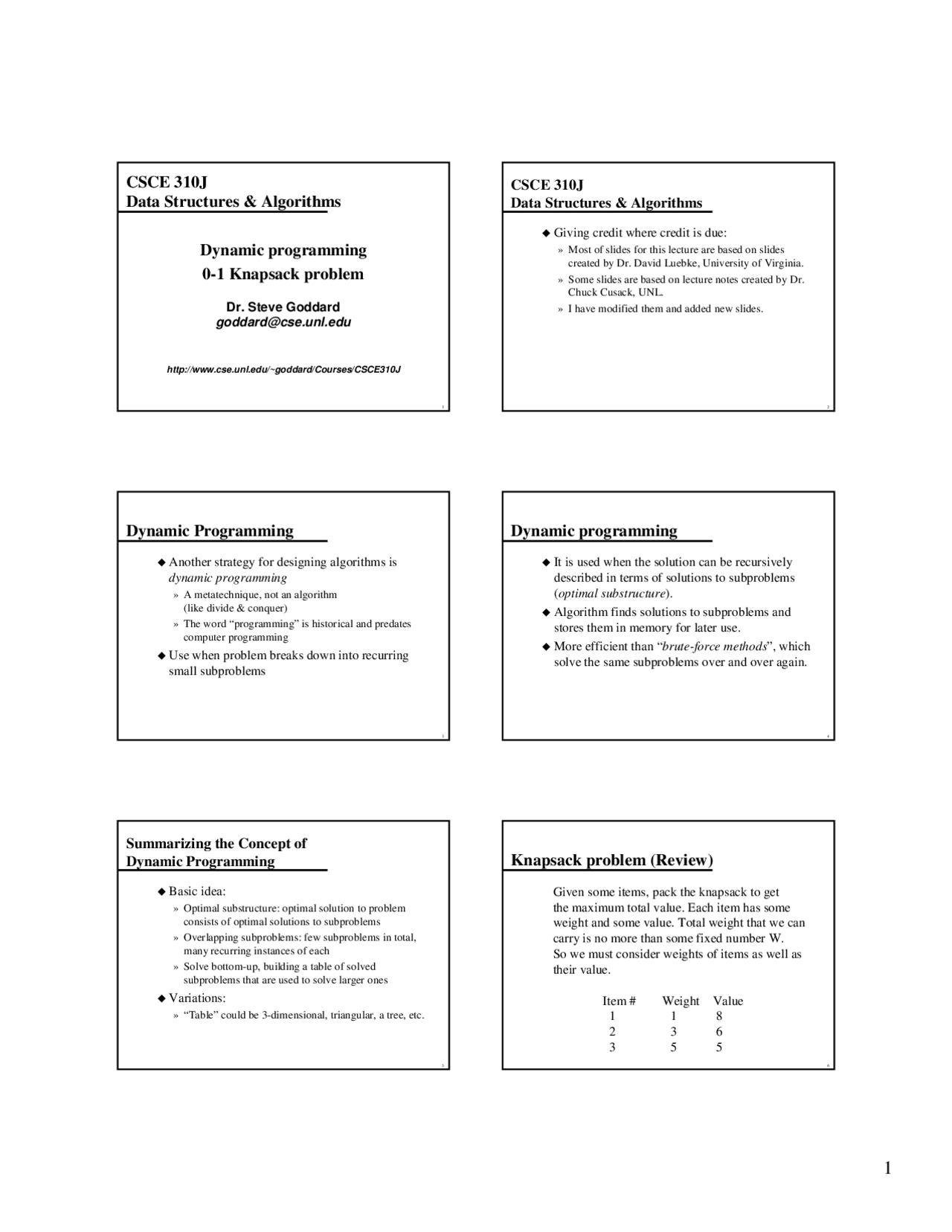 Data Structures And Algorithms In Dynamic Programming Csce 310 Docsity