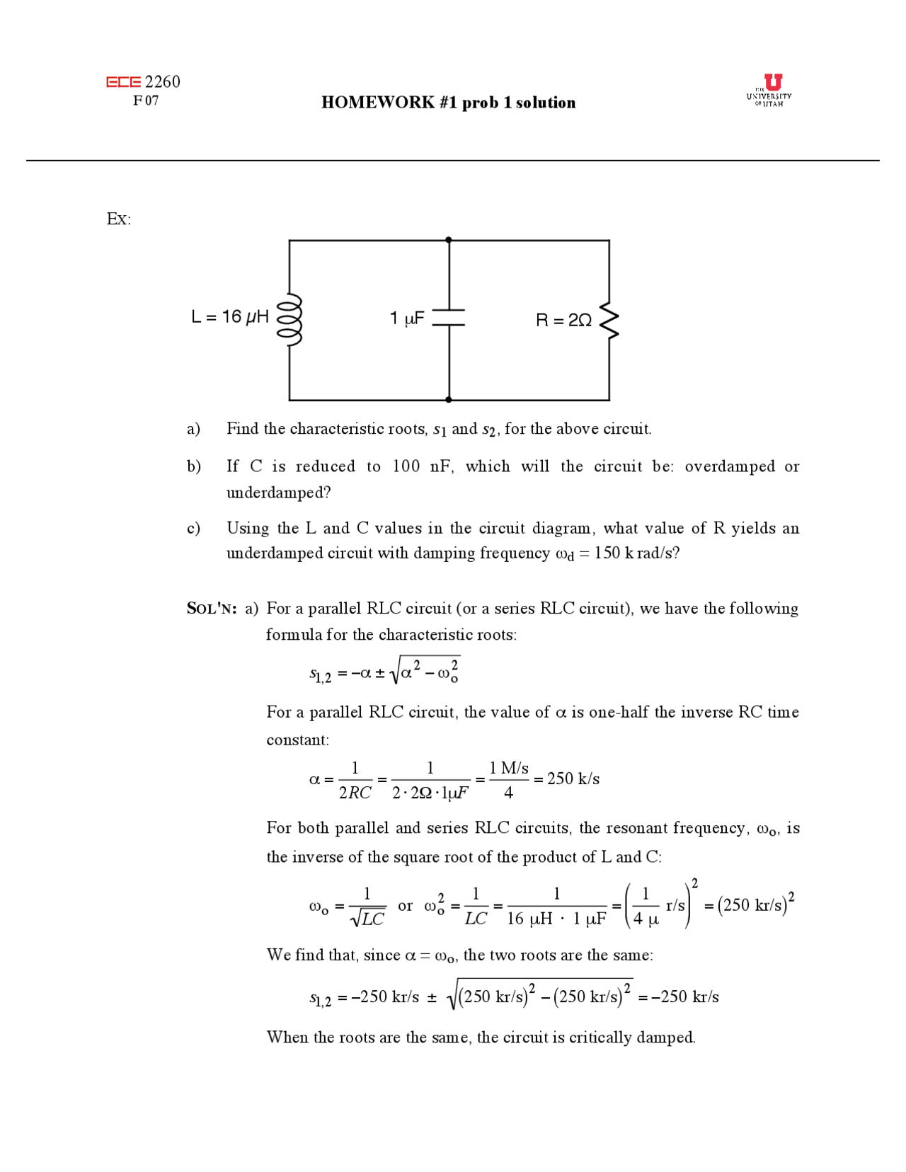 Assignment 1 Solution Fundamentals Of Electric Circuits Ece 2260