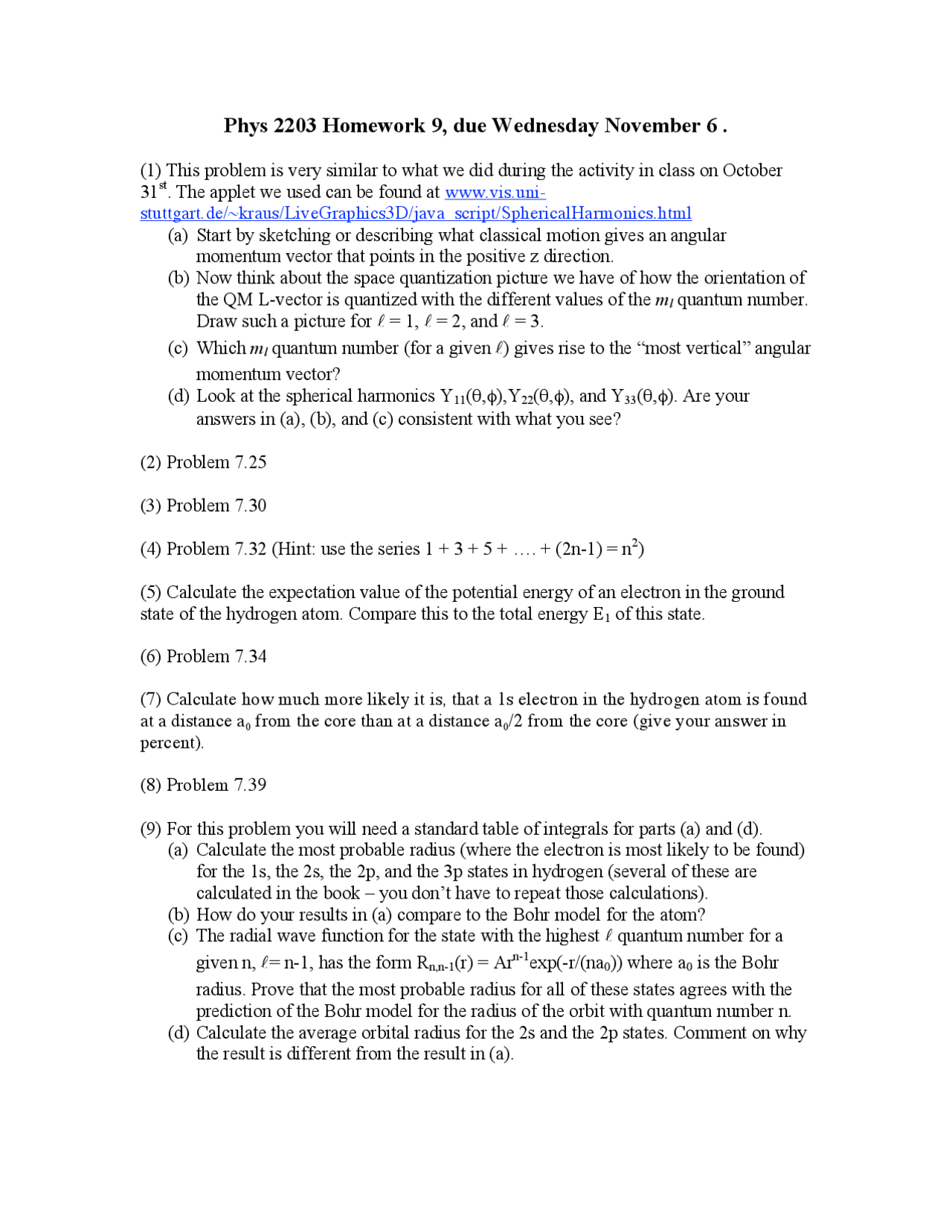 Problems For Assignment 9 Introduction Modern Physics Phys 2203