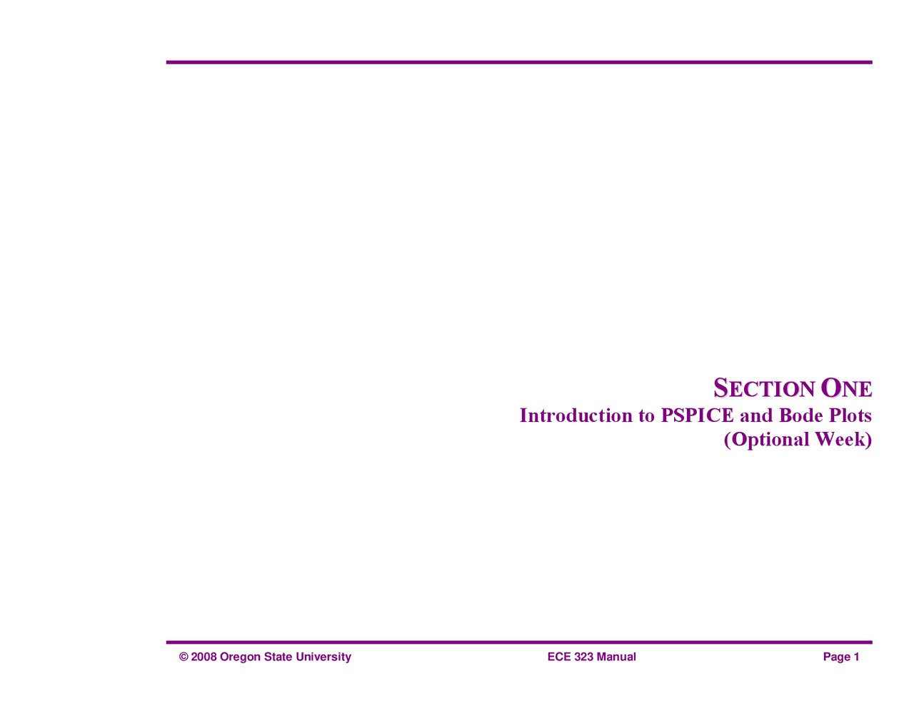 Section One Introduction To Pspice And Bode Plots Ece 323 Docsity