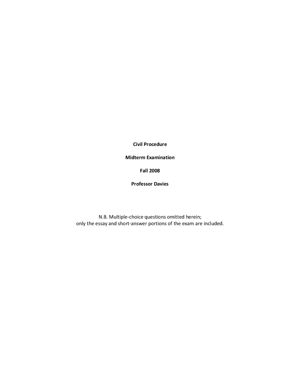 Examination Cover Shift Midterm Exam - Civil Procedure | LAW 6040 - Docsity