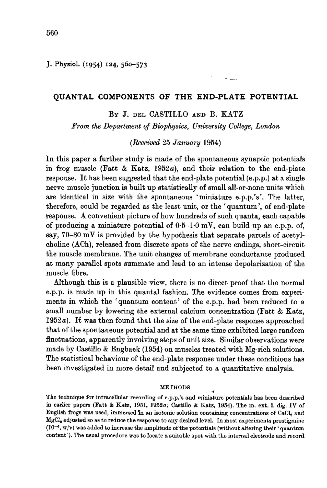 Quantal Components of the End-Plate Potential | BME 510 - Docsity